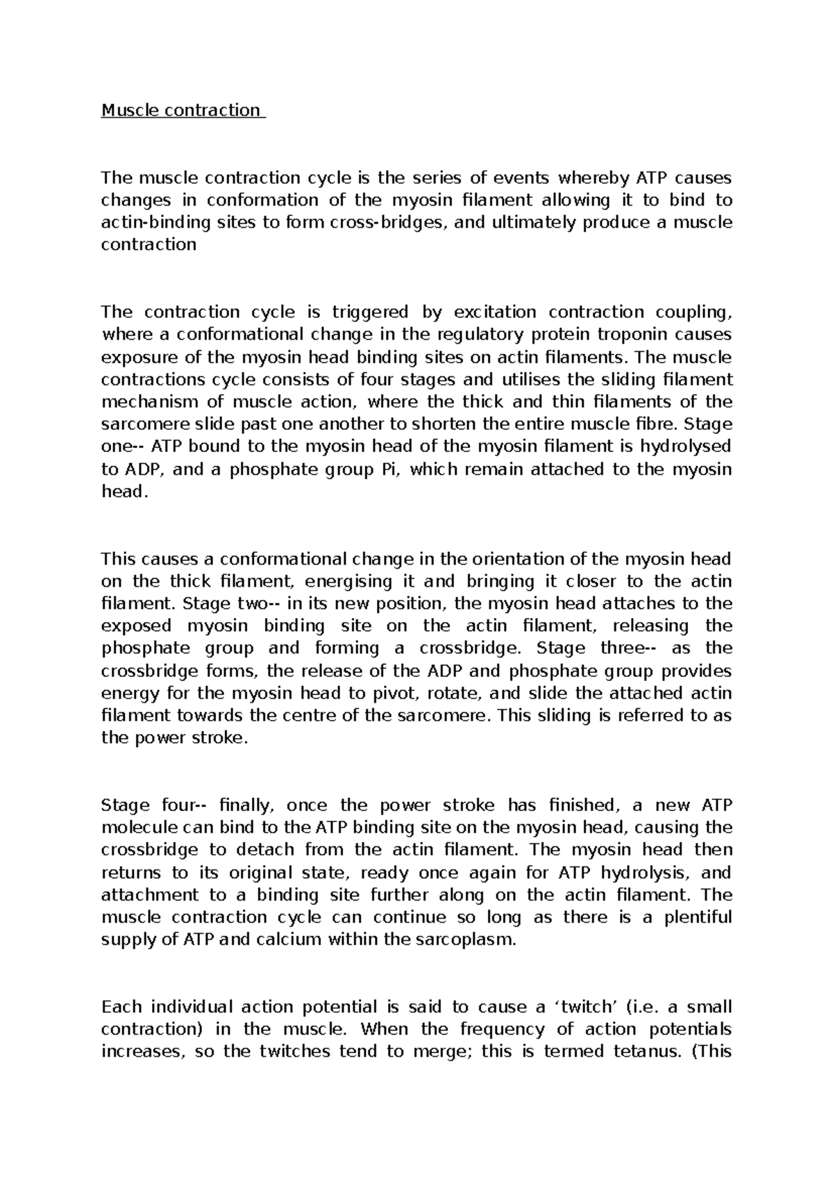 Muscle contraction - Notes! - Muscle contraction The muscle contraction ...