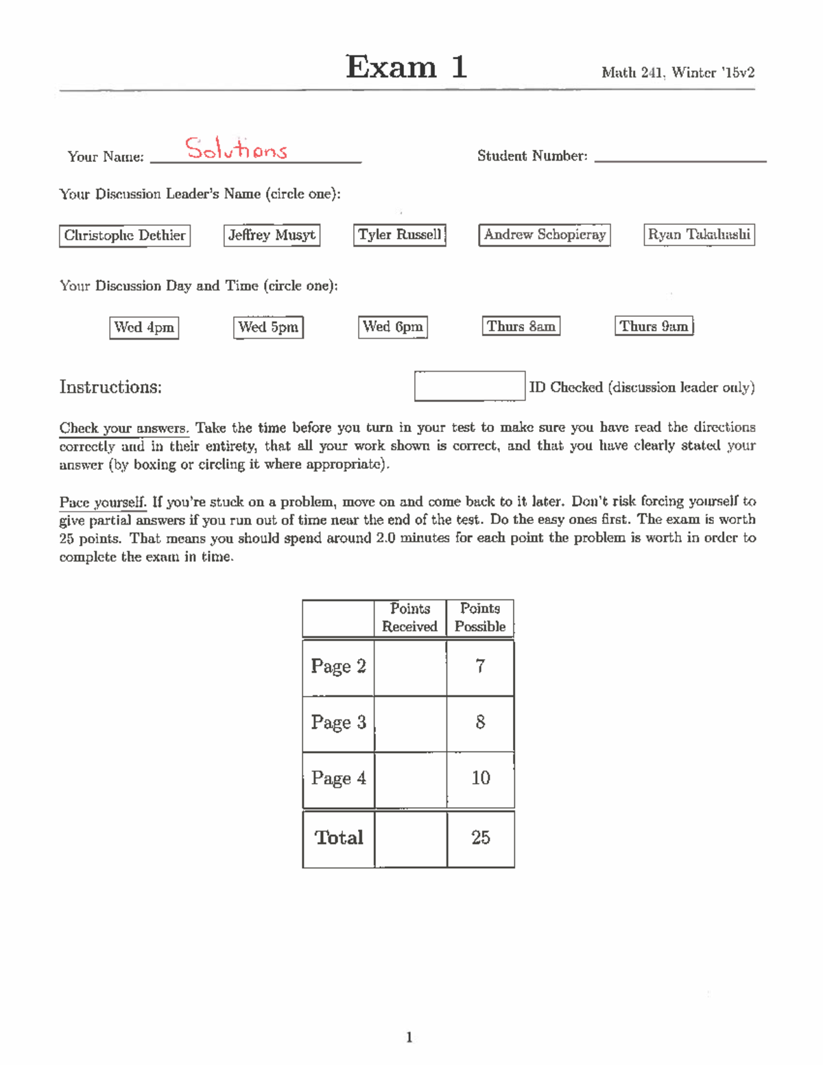 Sample Chapter 1A Exam Solutions (M241, Winter '17) - Exam 1 Math 241 ...