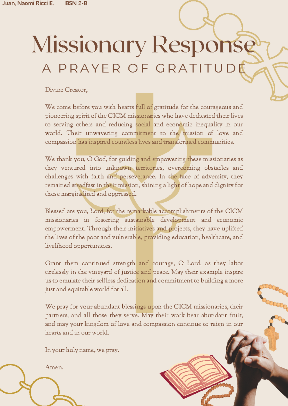 Module 2 Lesson 3 Missionary Response Activity Sample Work - Divine ...