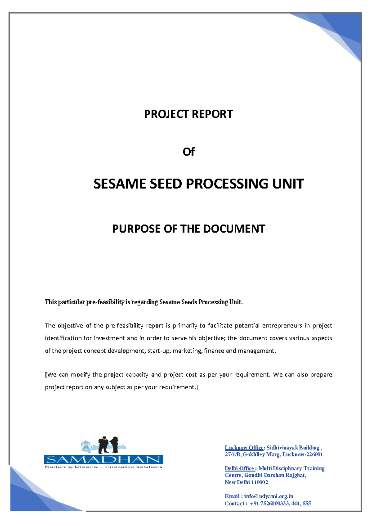 Sesame Seeds DPR - Lecture note - PROJECT REPORT Of SESAME SEED ...