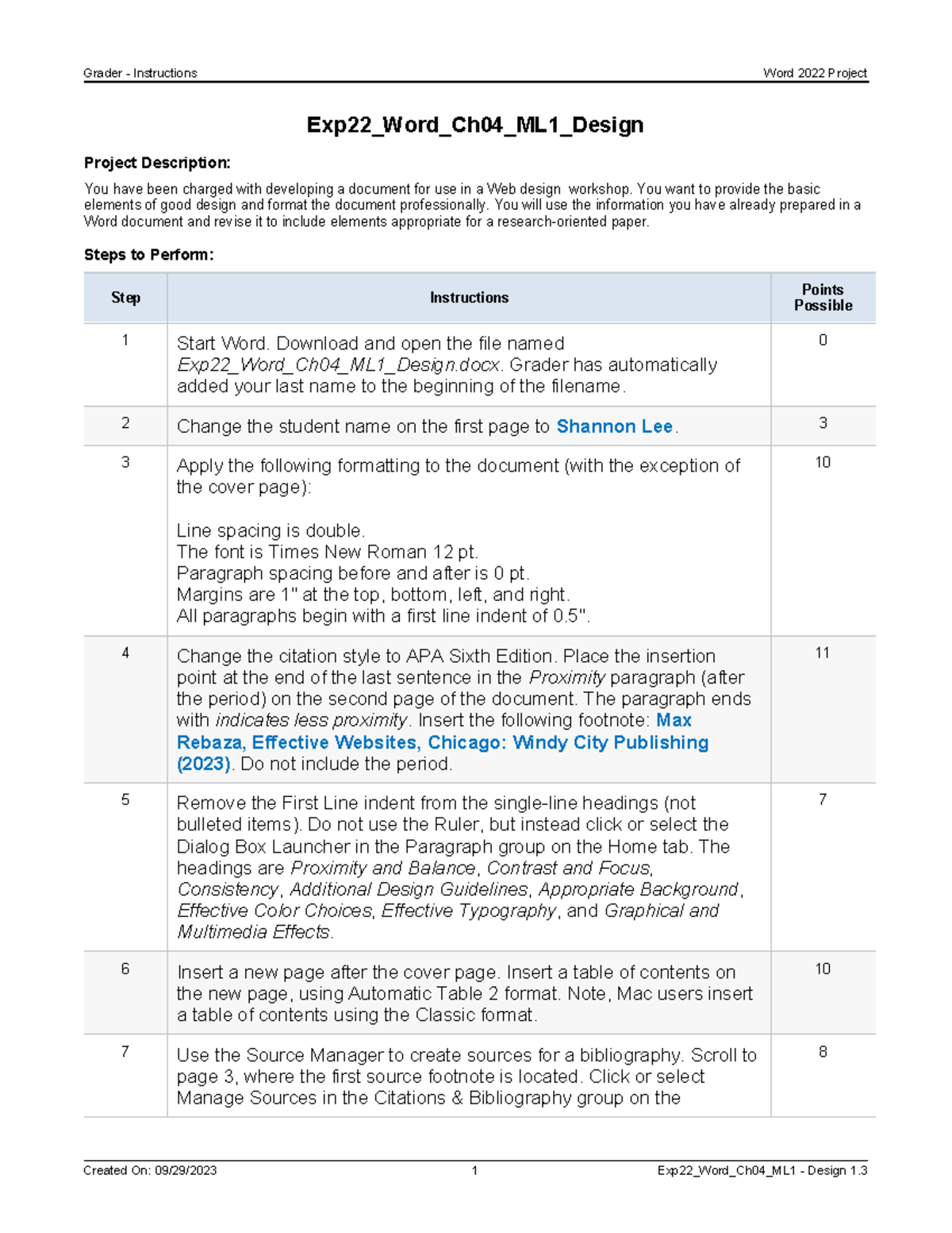 Exp22 Word Ch04 ML1 Design Instructions - Grader - Instructions Word ...
