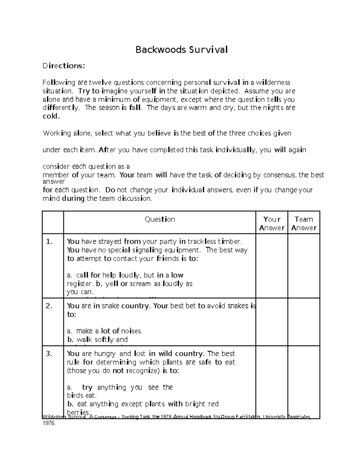 Wilderness Survival Game Student - Backwoods Sur v iv al D i re c t i ...