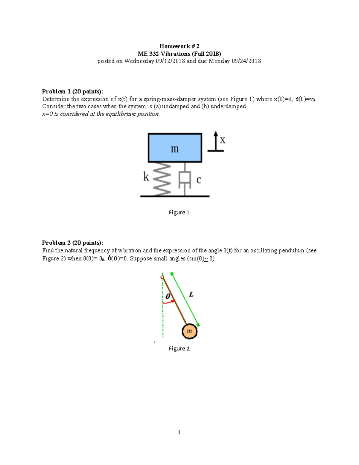 ME332HW02-Abdelkefi - Hw 2 - Homework # 2 ME 332 Vibrations (Fall 2018 ...