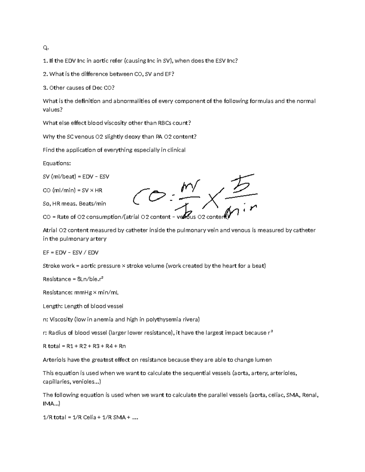 Cardiac Physiology - Q. If the EDV Inc in aortic refer (causing Inc in ...
