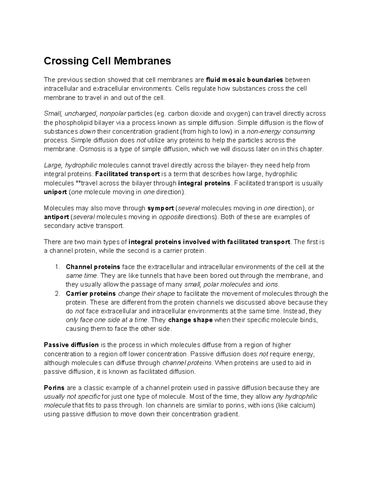 Crossing Cell Membranes - Cells regulate how substances cross the cell ...