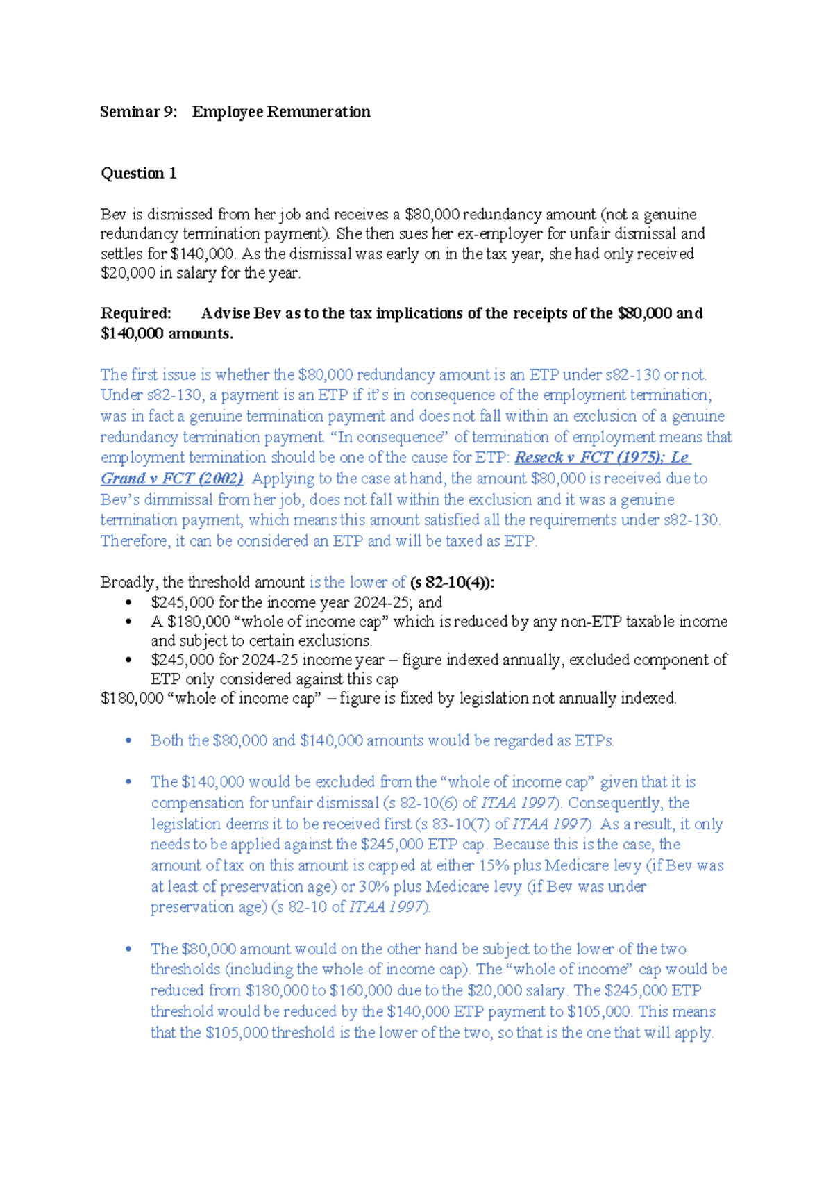 Seminar 9 - Q&A - in-class tutorial answer - Seminar 9: Employee ...