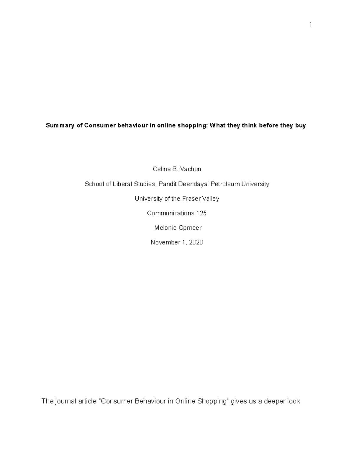 CMNS 125 Summary - One of the last assignments you will be doing before ...