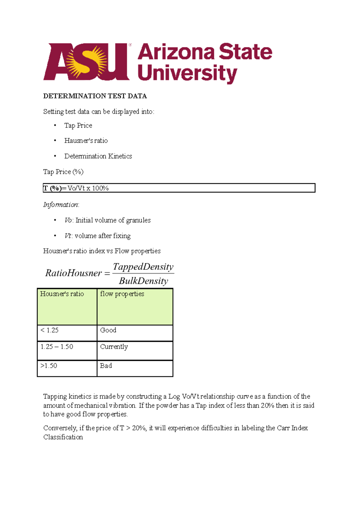 Biology Determination TEST DATA - DETERMINATION TEST DATA Setting test ...