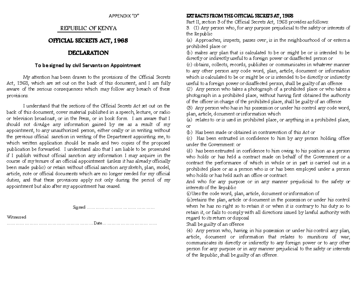 Official secret act - kdlcb c kec;pewcb we - APPENDIX