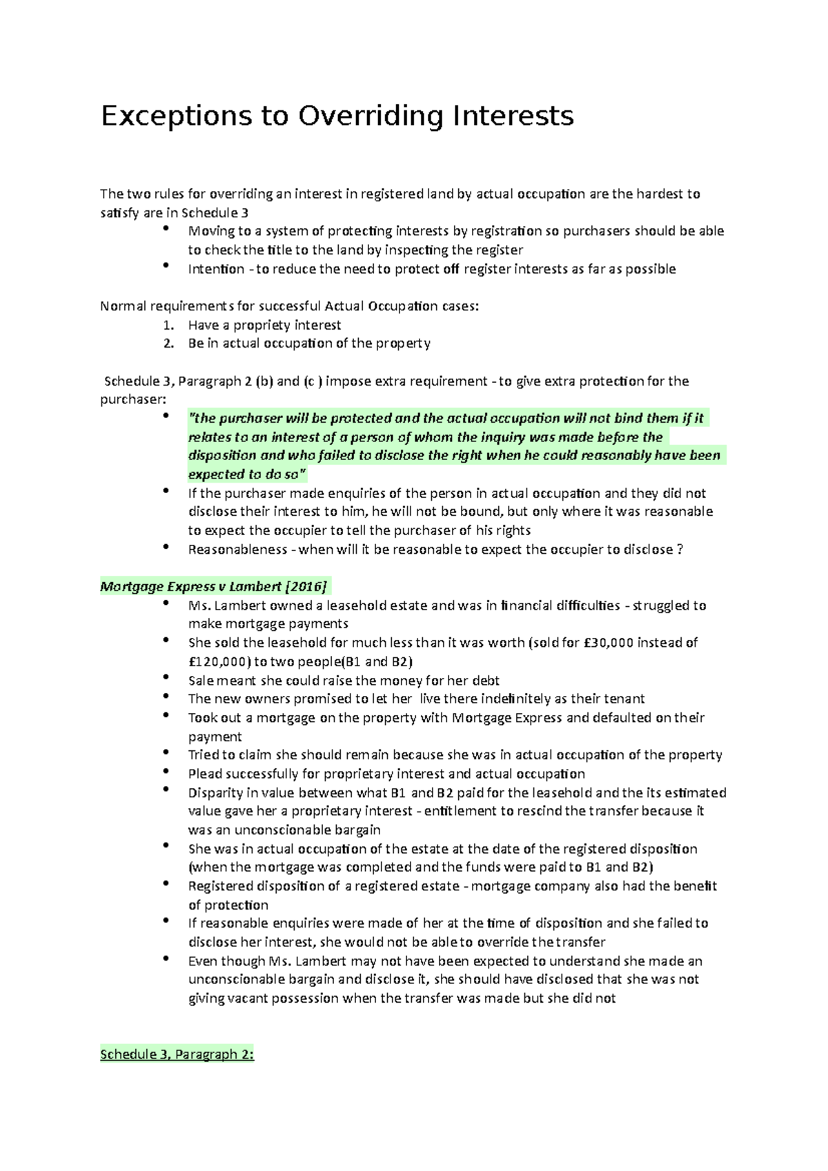 Exceptions to Overriding Interests - Have a propriety interest 2. Be in ...