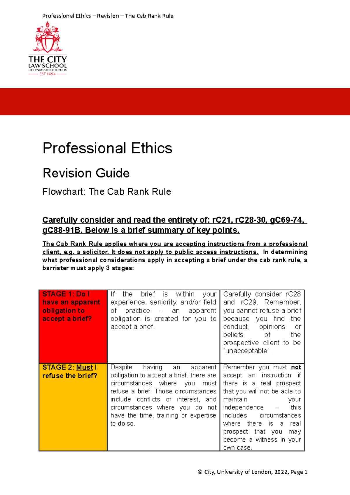 Cab Rank Rule Revision Guide Notes Notes - Professional Ethics ...