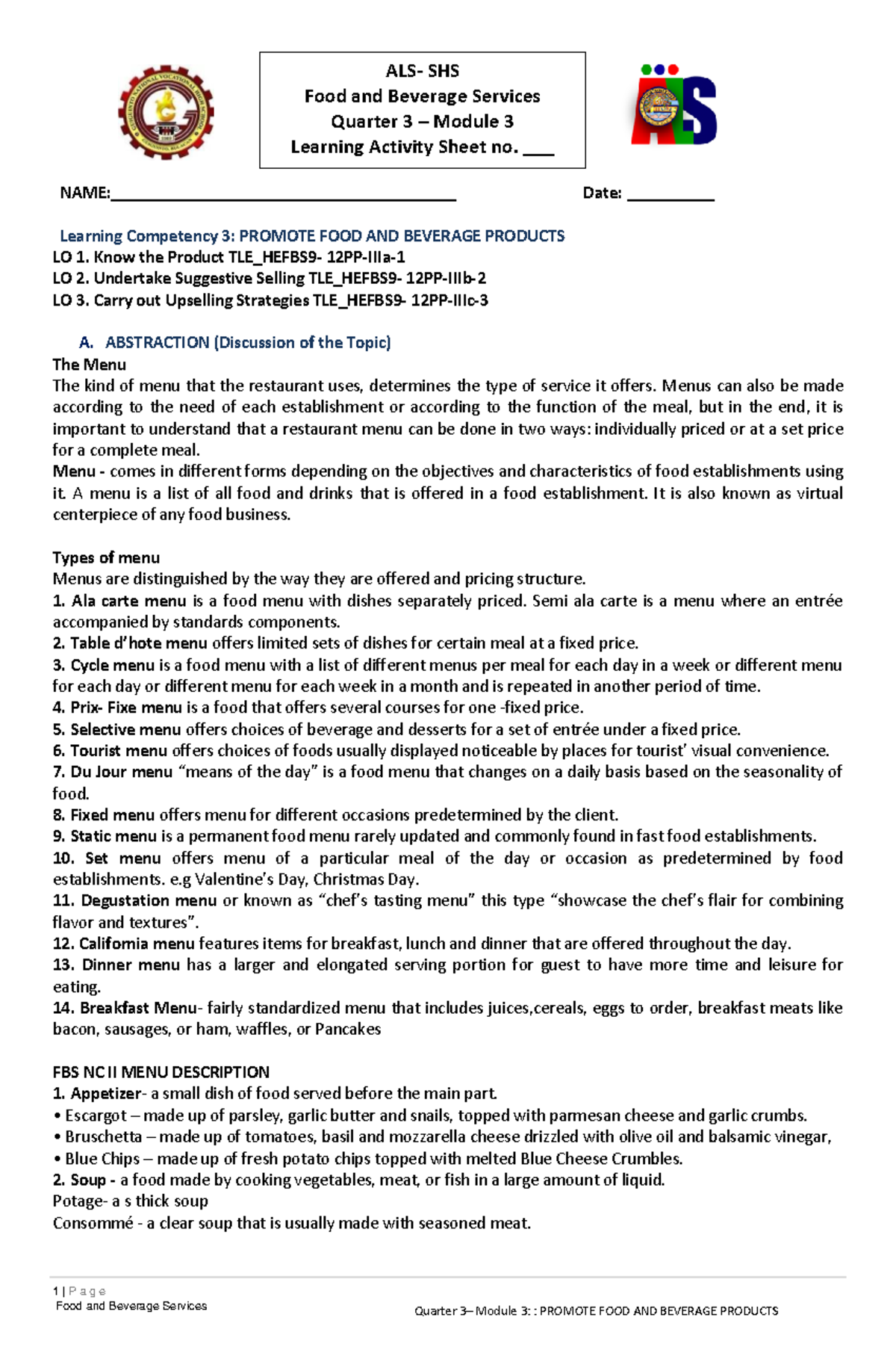 LAS Q3 LC3 - learning activity sheet - 1 | P a g e NAME