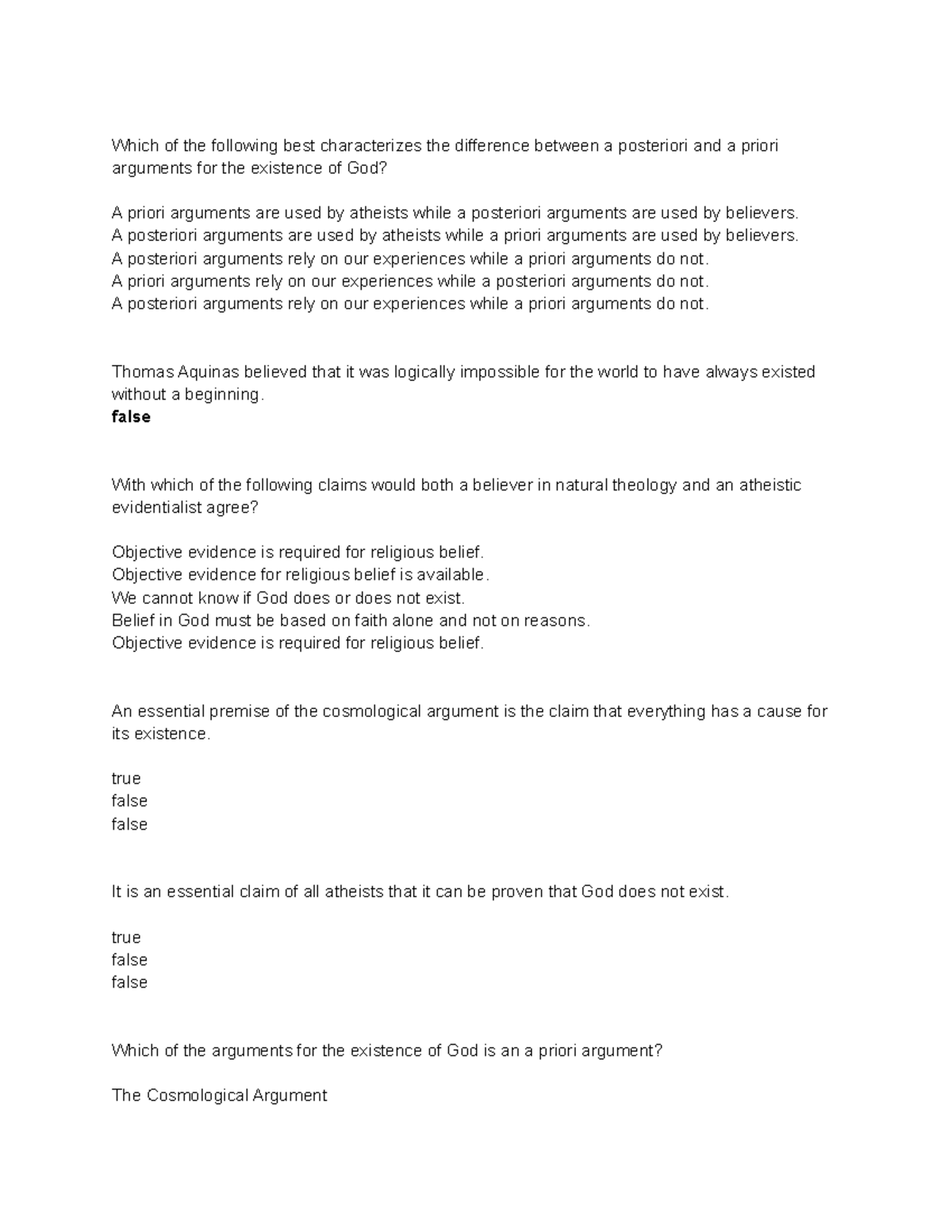 Fideism, cosmological argument practice - Which of the following best ...