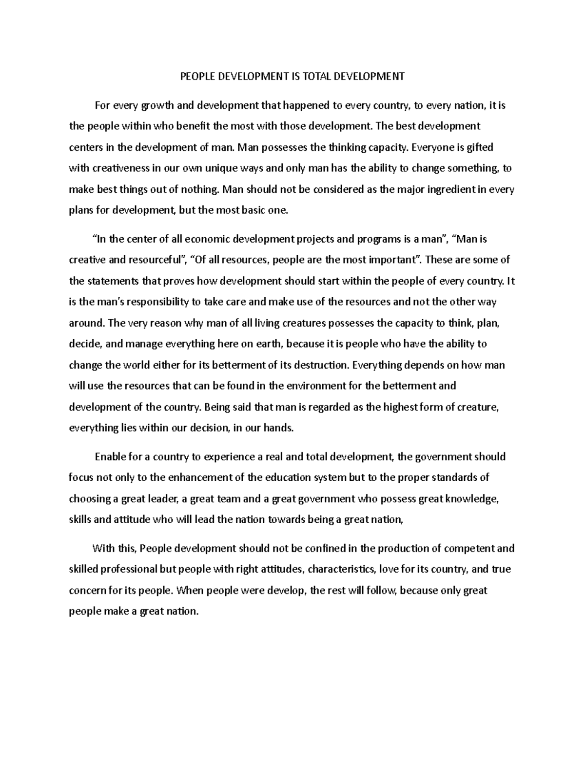 Total development - PEOPLE DEVELOPMENT IS TOTAL DEVELOPMENT For every ...