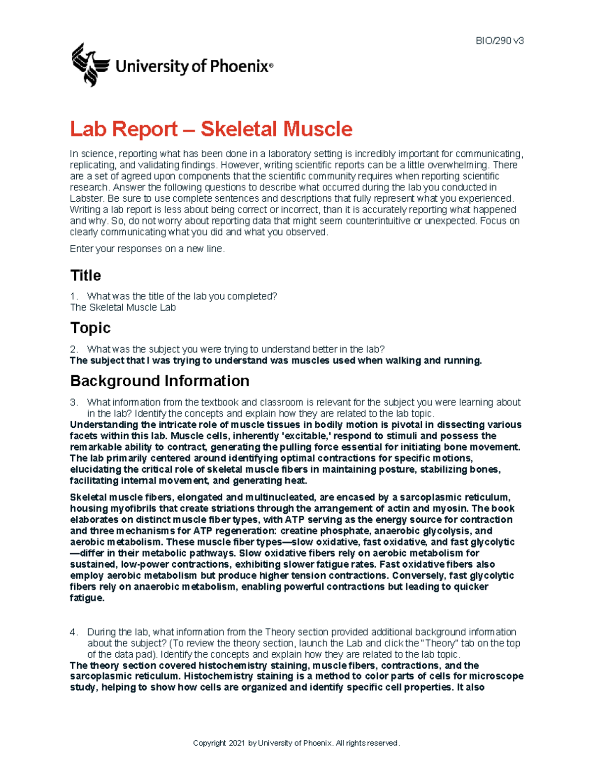 Week 4 Skeletal Muscles - BIO/290 v Lab Report – Skeletal Muscle In science, reporting what has ...