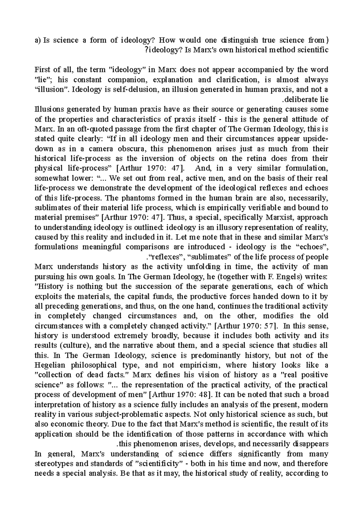 Philosophy of Marx - a) Is science a form of ideology? How would one ...