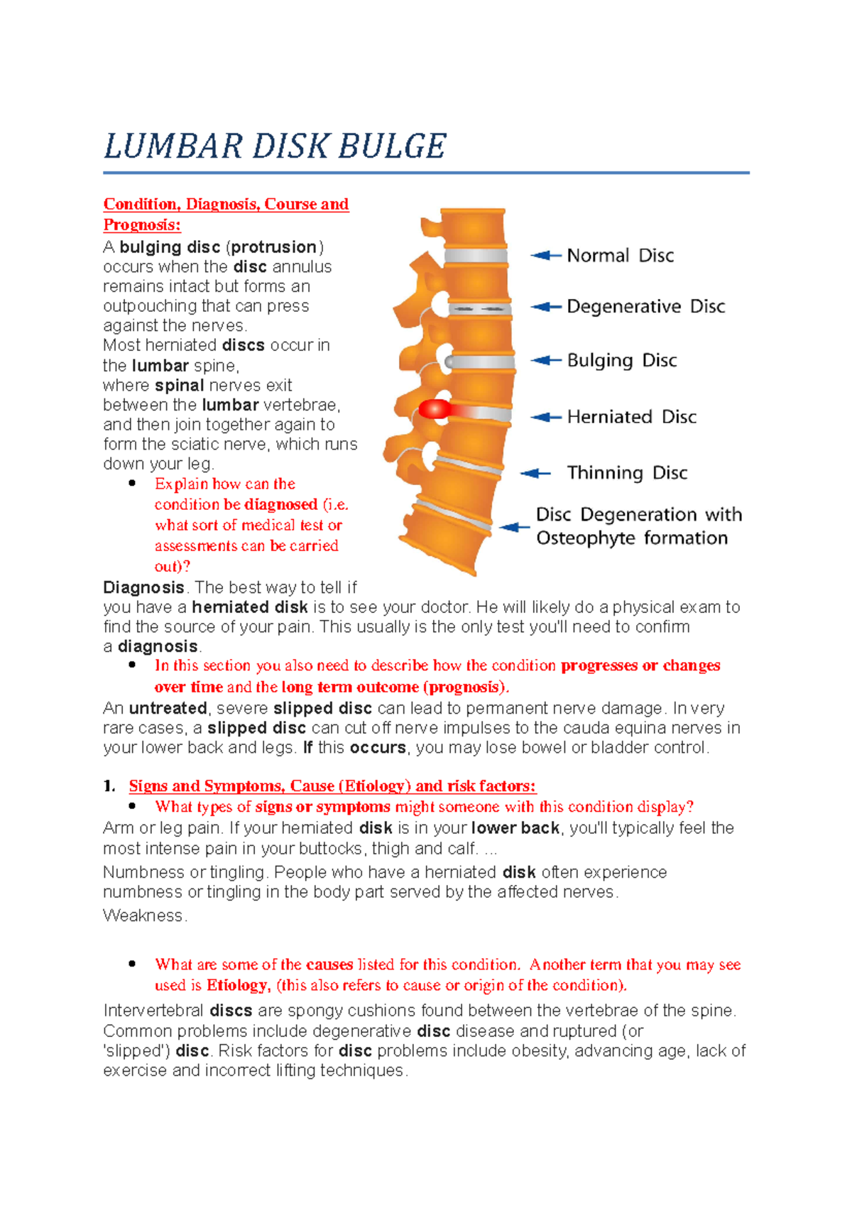 Lumbar Disk Buldge - proforma - LUMBAR DISK BULGE Condition, Diagnosis ...