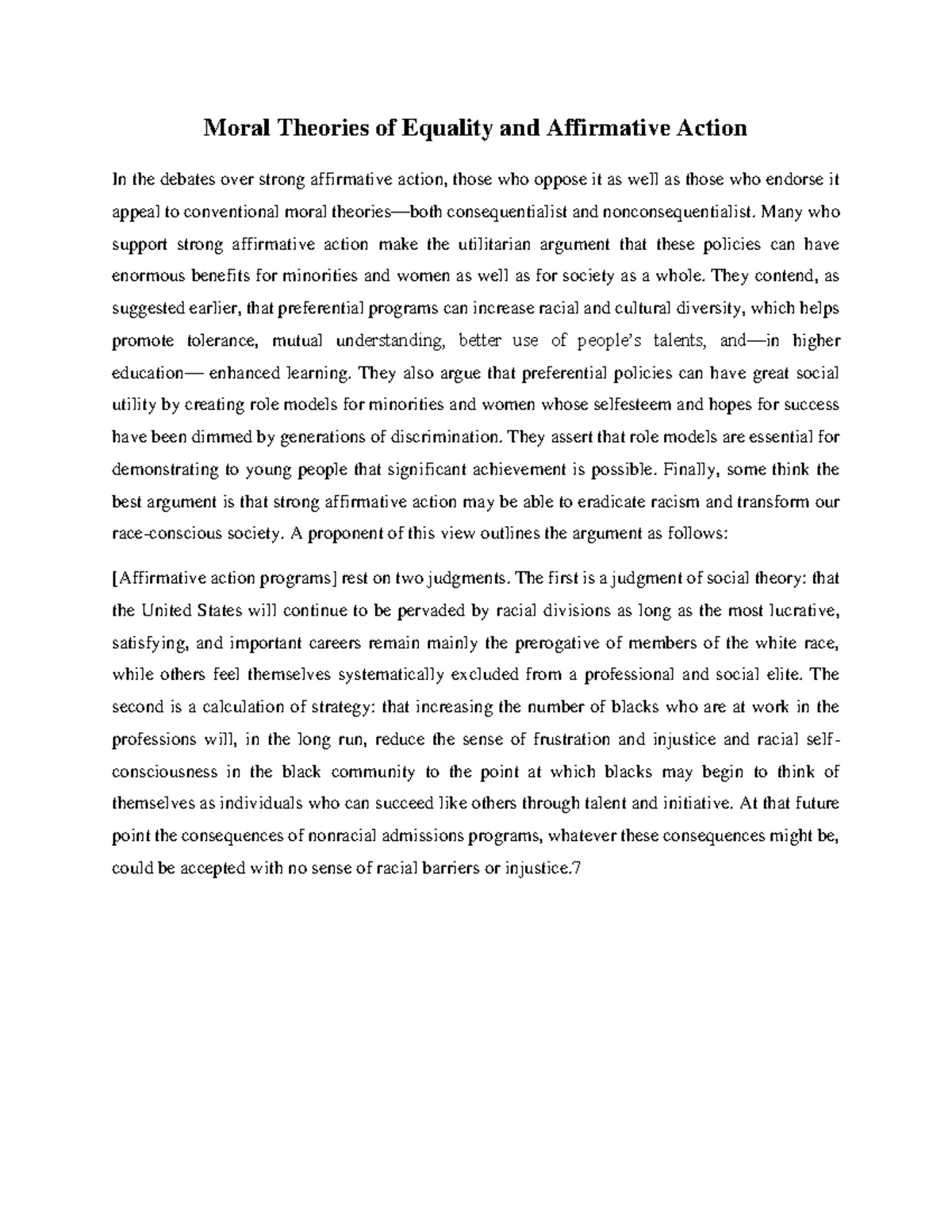 Moral Theories of Equality and Affirmative Action - Many who support ...