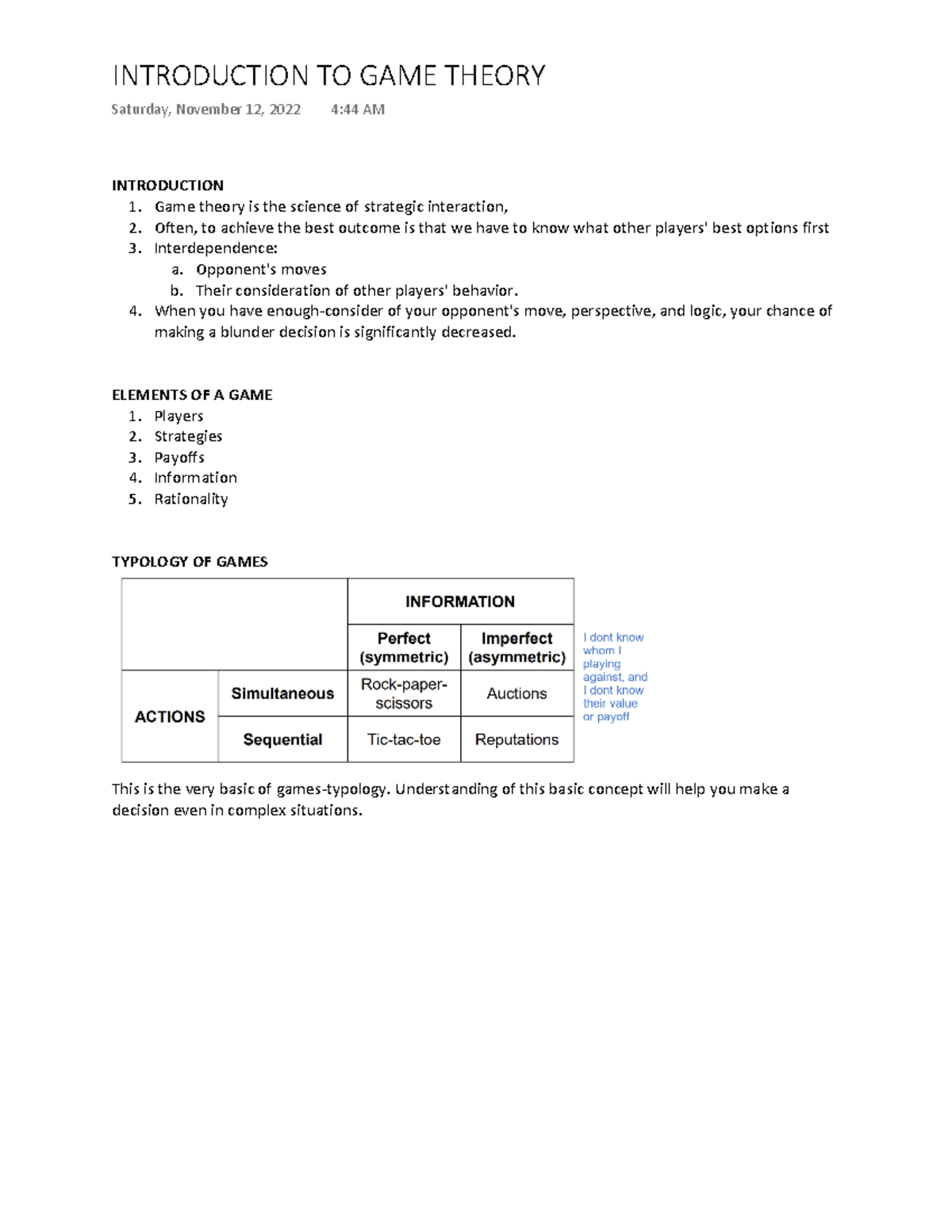 STR422-GAME Theory Introduction - INTRODUCTION Game theory is the ... STR422-GAME Theory Introduction - INTRODUCTION Game theory is the ...