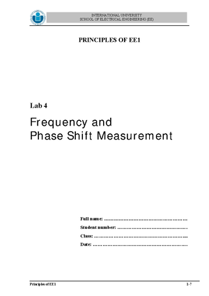 Lab 6 - Frequency and Phase Shift Measurement - Principles of EE1 Lab I-1- SCHOOL OF ELECTRICAL ...