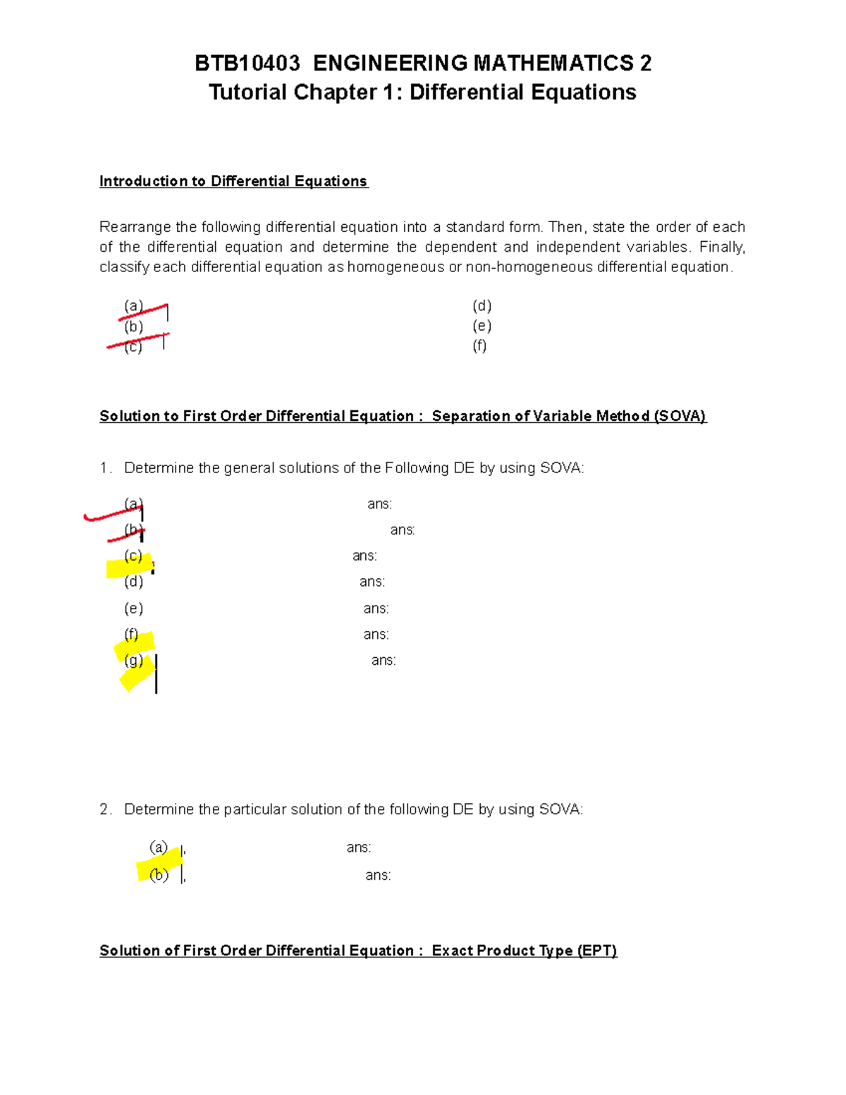 2. Tutorial Chapter 1 - Differential Equation and integgration of engineering mathematics ...