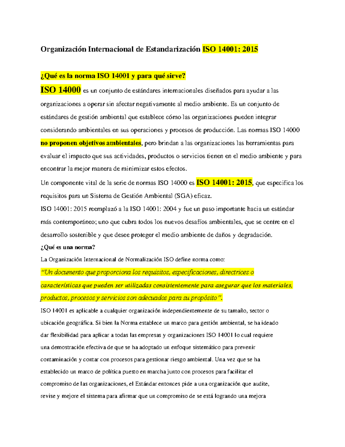 Organización Internacional de Estandarización ISO 14001 [279 ...
