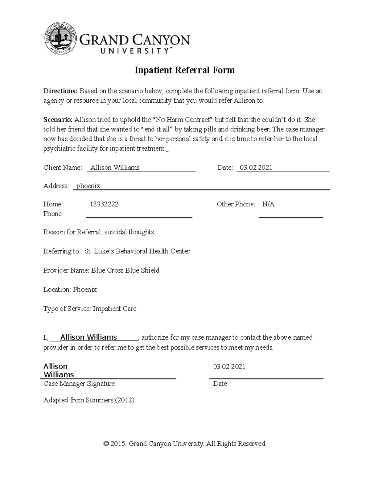 Inpatient referral - Assignment for case management - Inpatient ...
