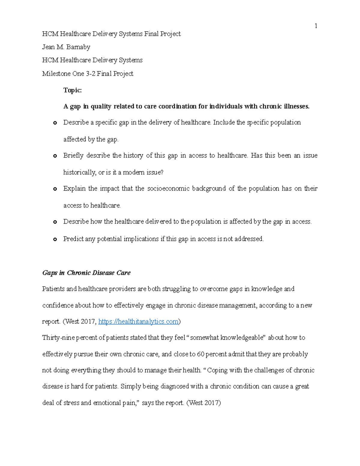 HCM Healthcare Final Project - HCM Healthcare Delivery Systems Final ...