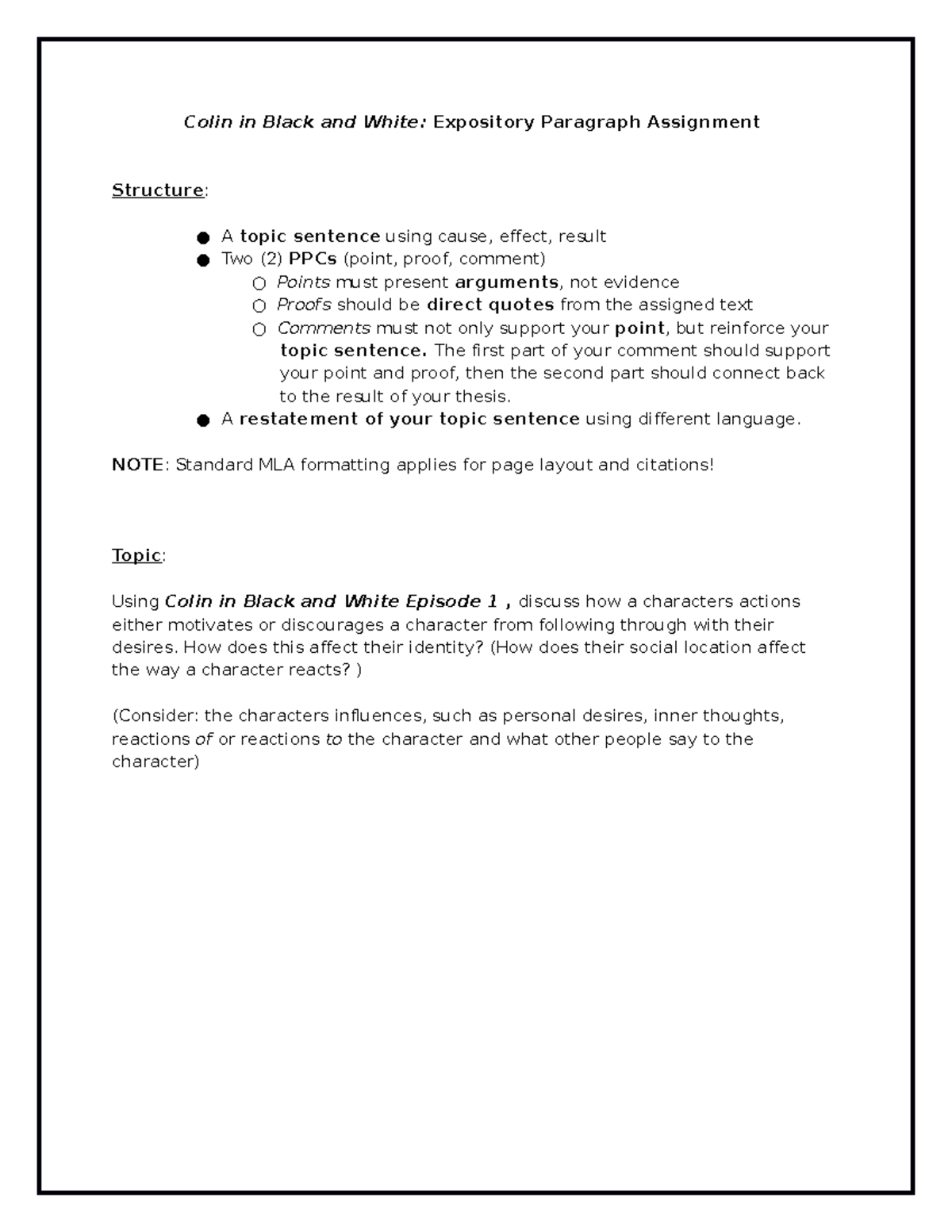 Colin in Black and White- Expository Paragraph Assignment - Colin in ...
