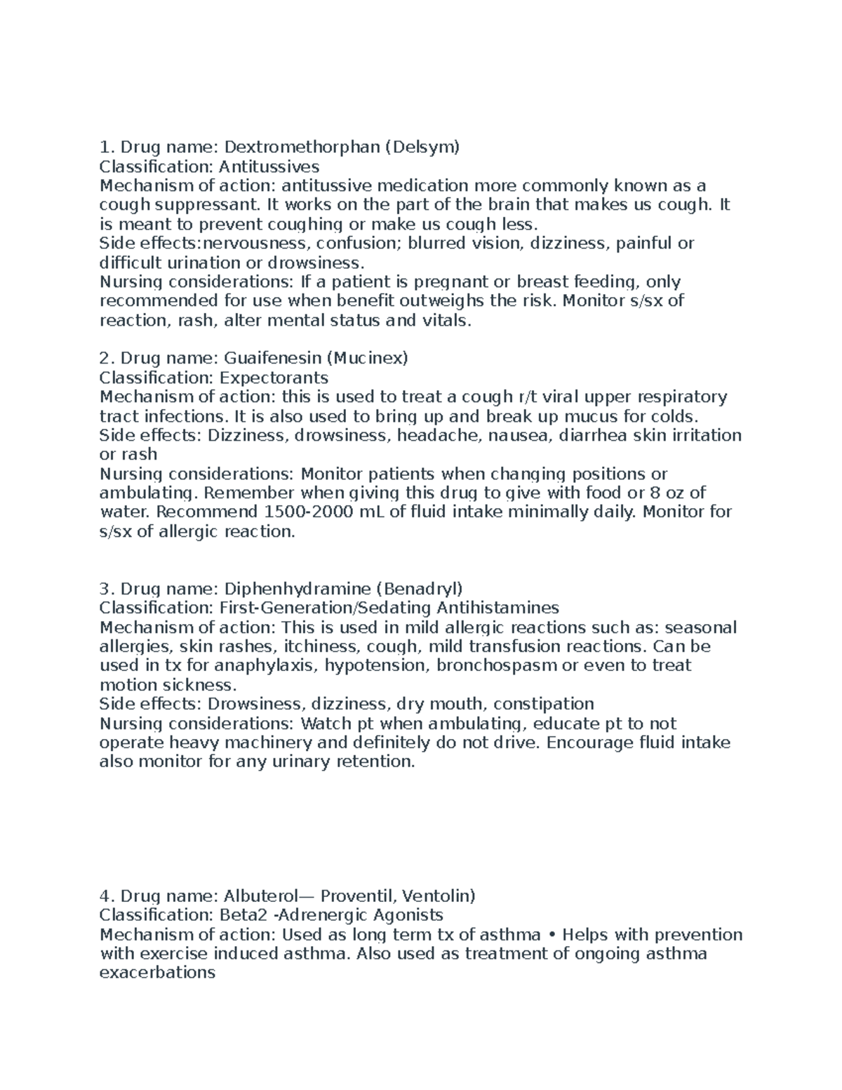 Respiratory Med Cards- word - Drug name: Dextromethorphan (Delsym ...