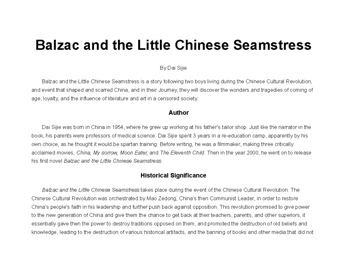 Balzac and the little Chinese seamstress - Google Docs - Balzac and the ...