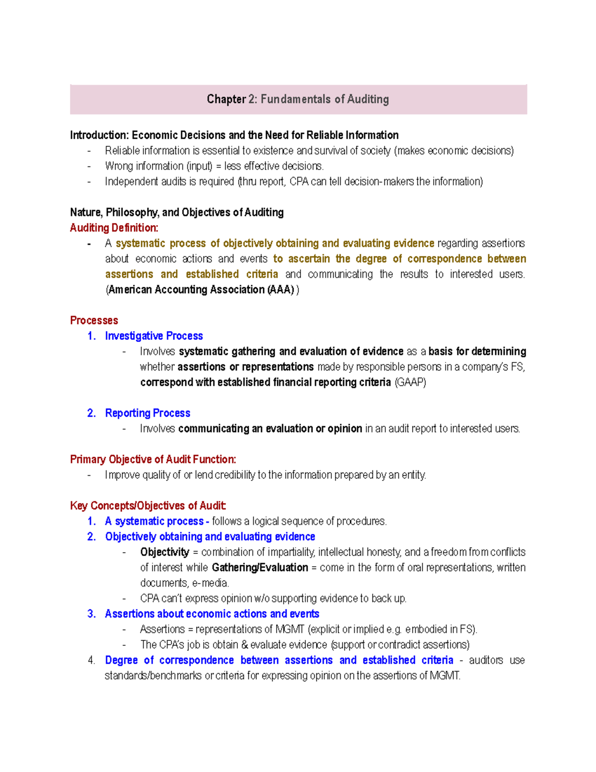 Chapter 2- Fundamentals of Auditing - Chapter 2: Fundamentals of Auditing Introduction: Economic ...