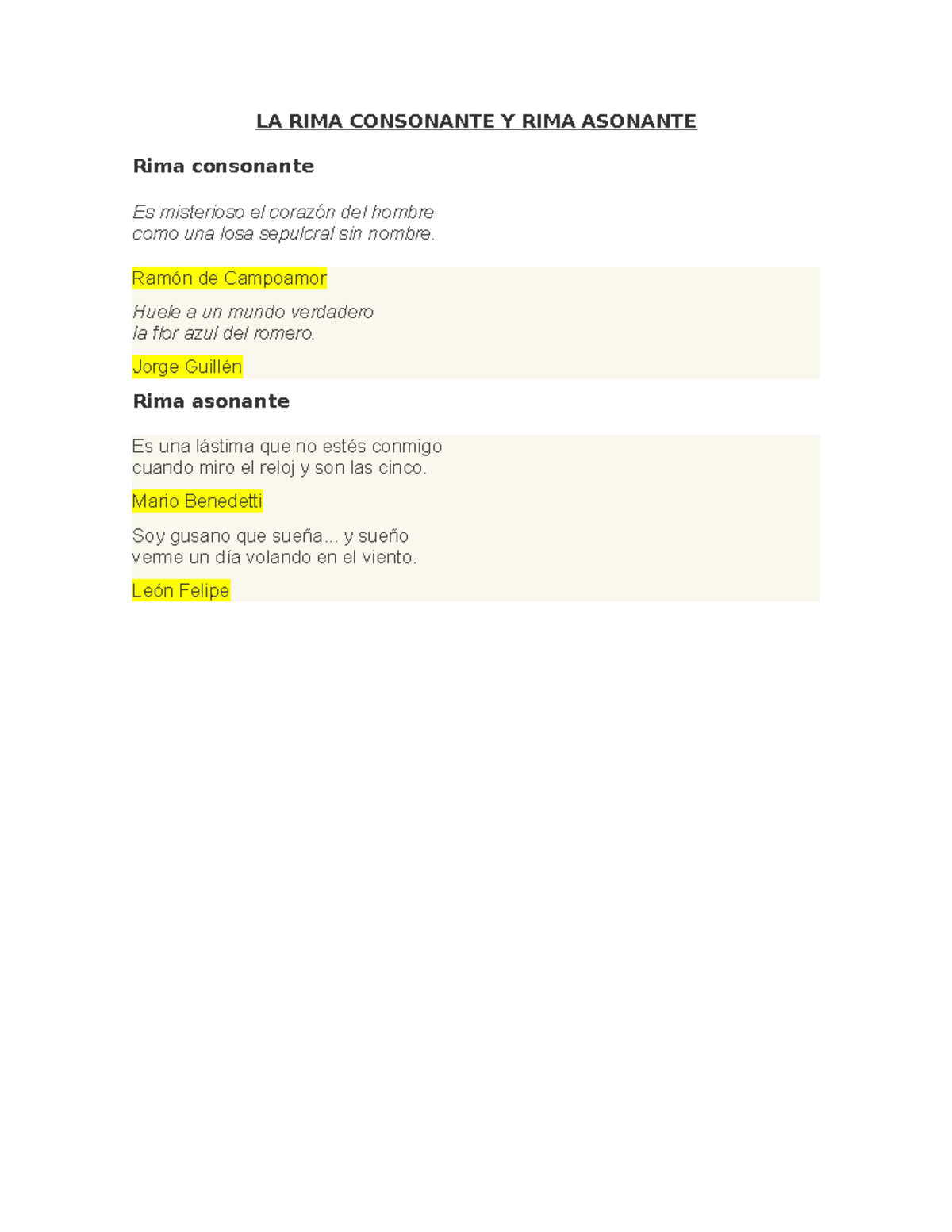 LA RIMA Consonante Y RIMA Asonante - copia - Lengua y Literatura - LA ...