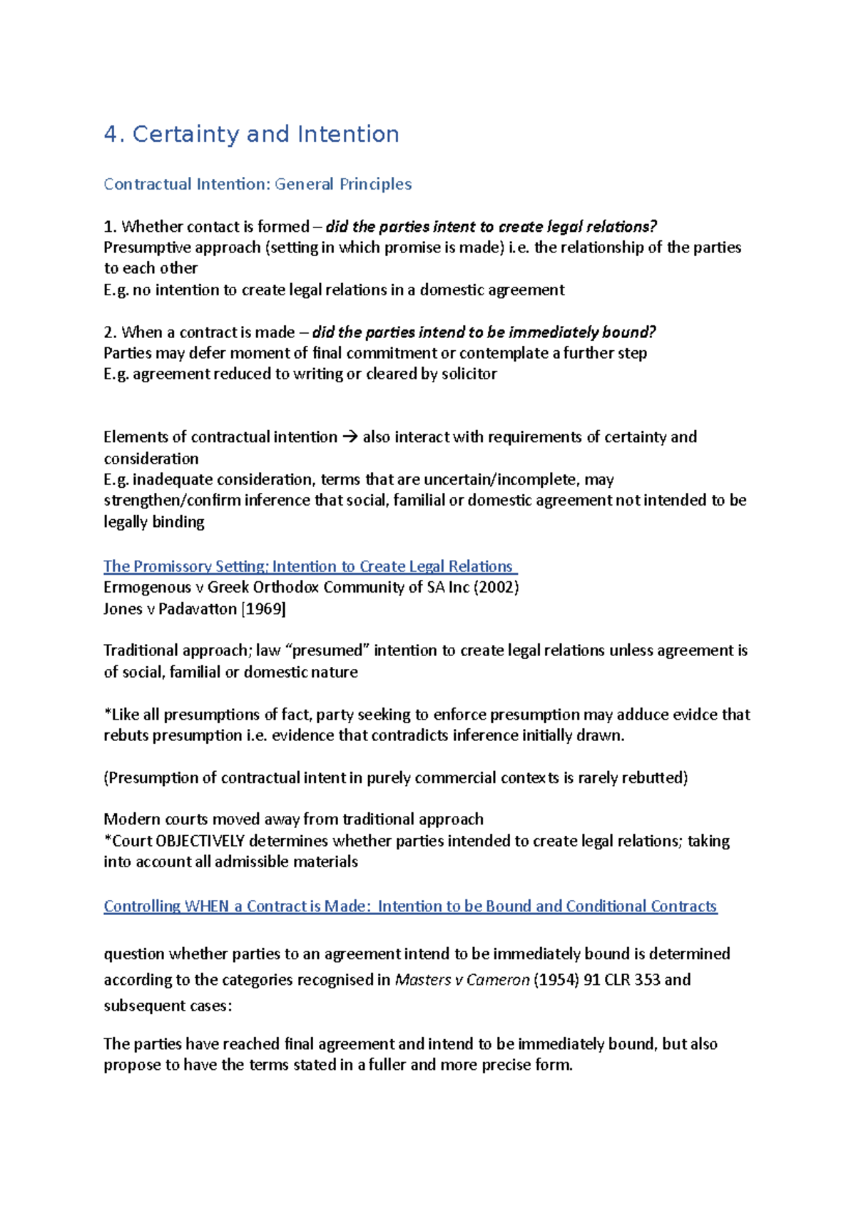 4. Certainty & Intention - 4. Certainty and Intention Contractual ...