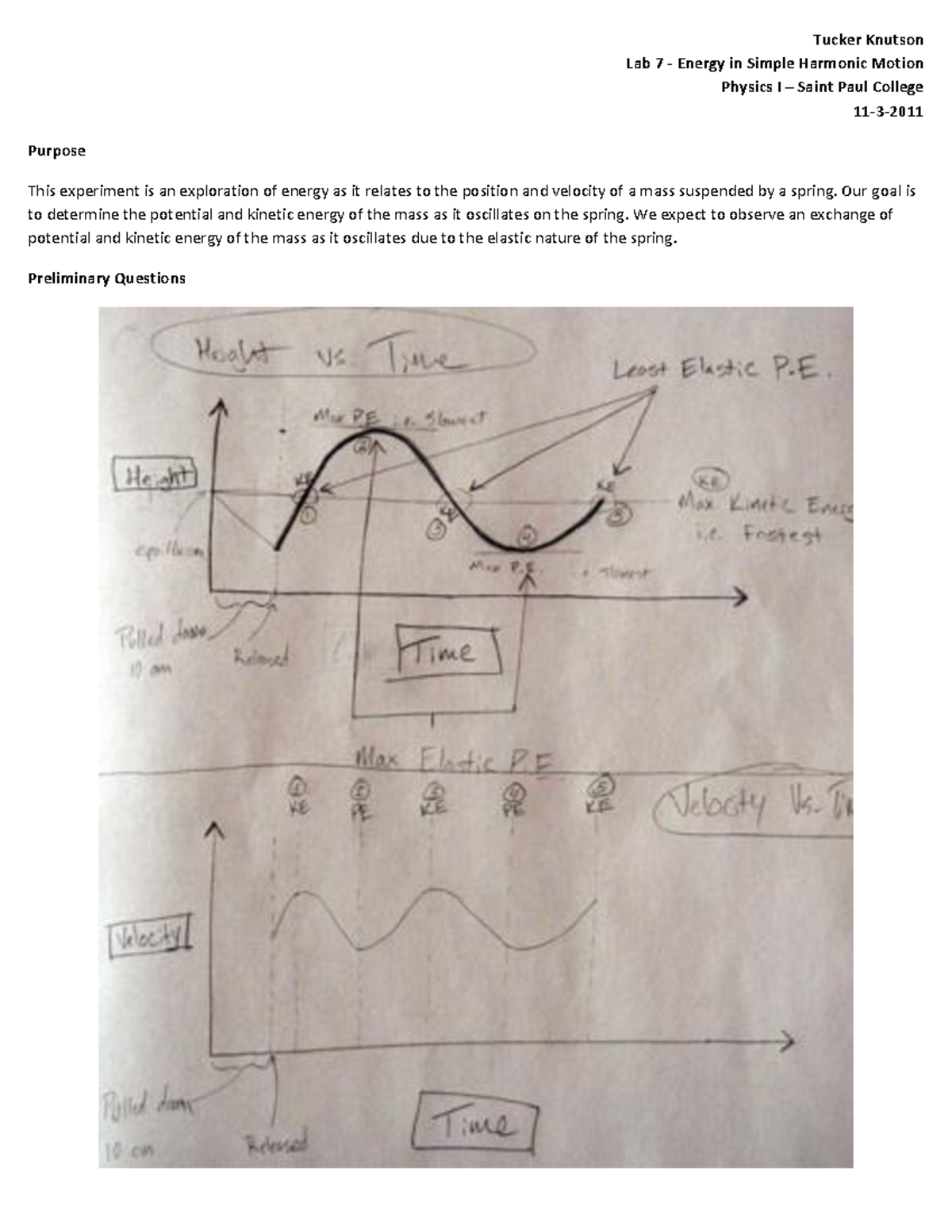 Summary - Lab 7 - Energy in Simple Harmonic Motion - Tucker Knutson Lab ...