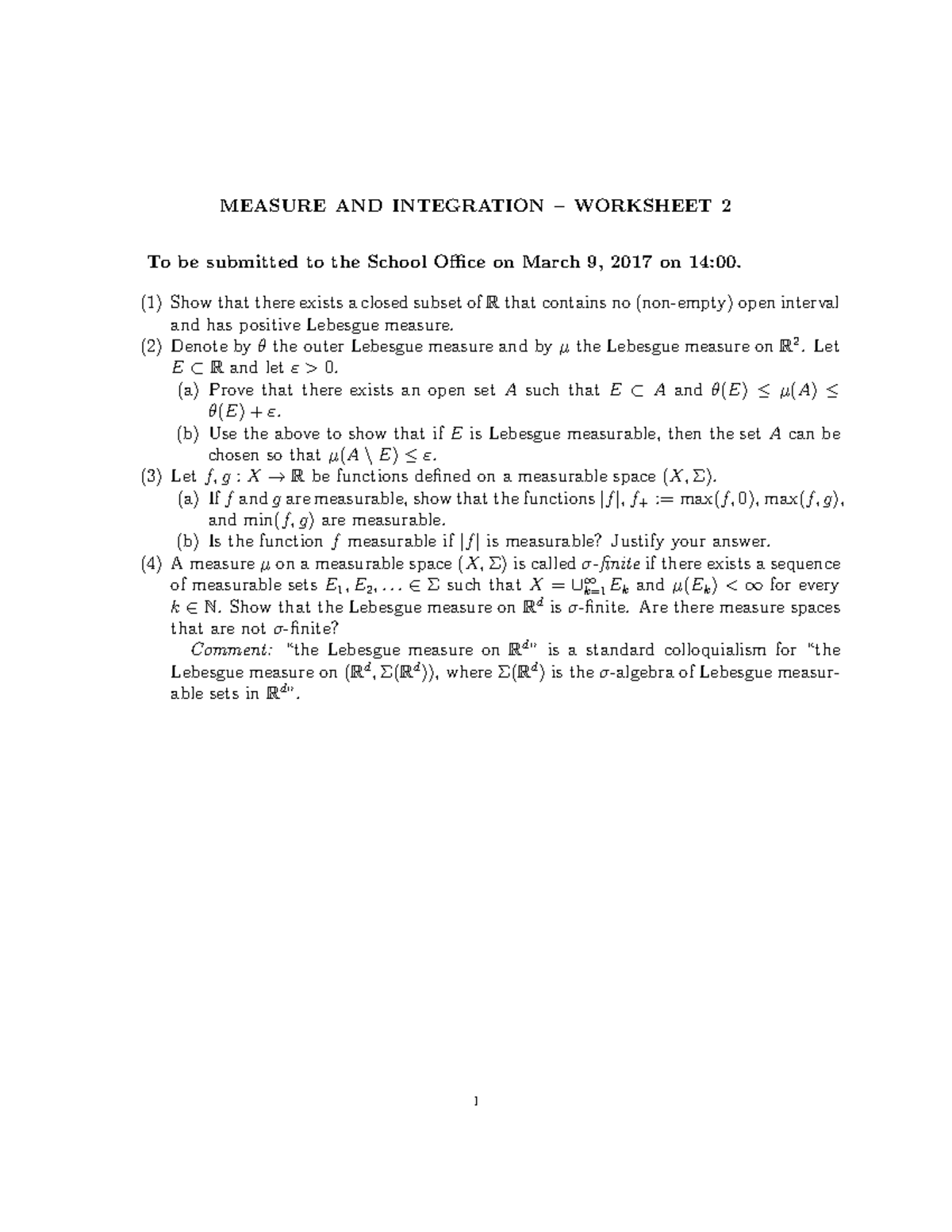 Measure and Integration Worksheet 2 - MEASURE AND INTEGRATION ...