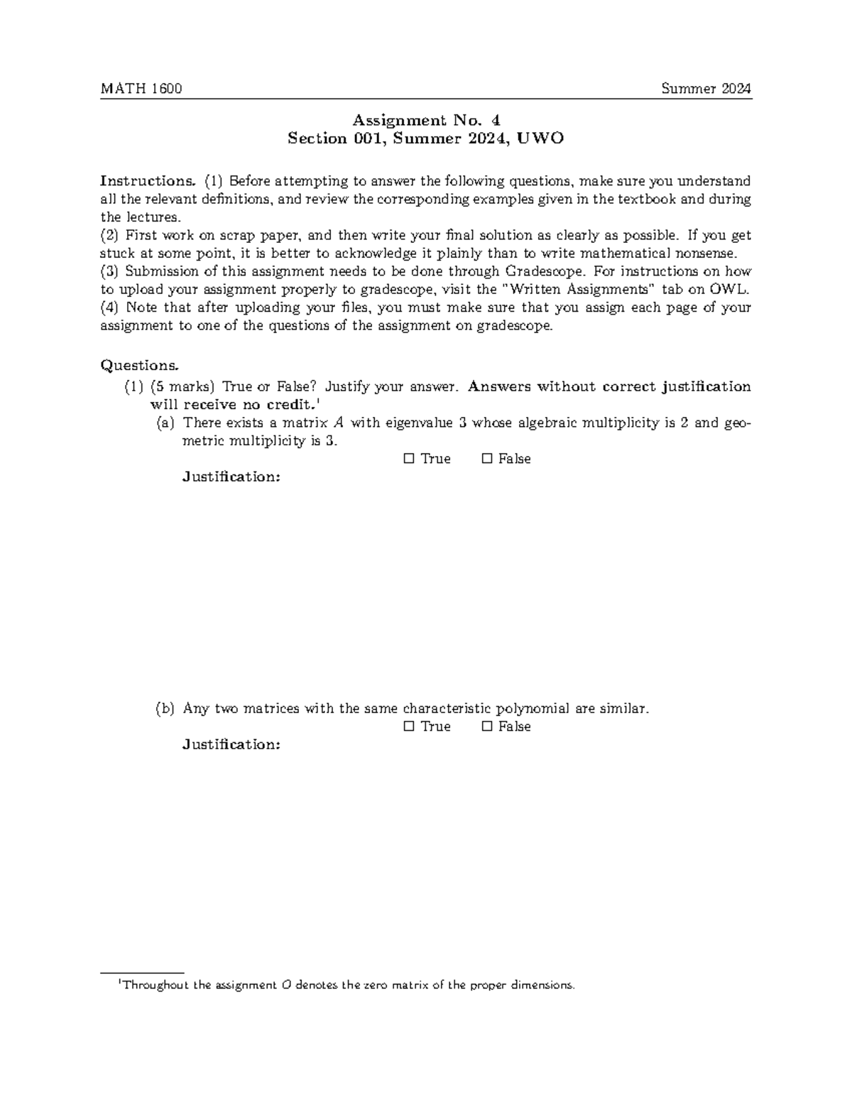 Assignmnet 4-MATH1600-Summer 2024 - Assignment No. 4 Section 001, Summer 2024, UWO Instructions ...