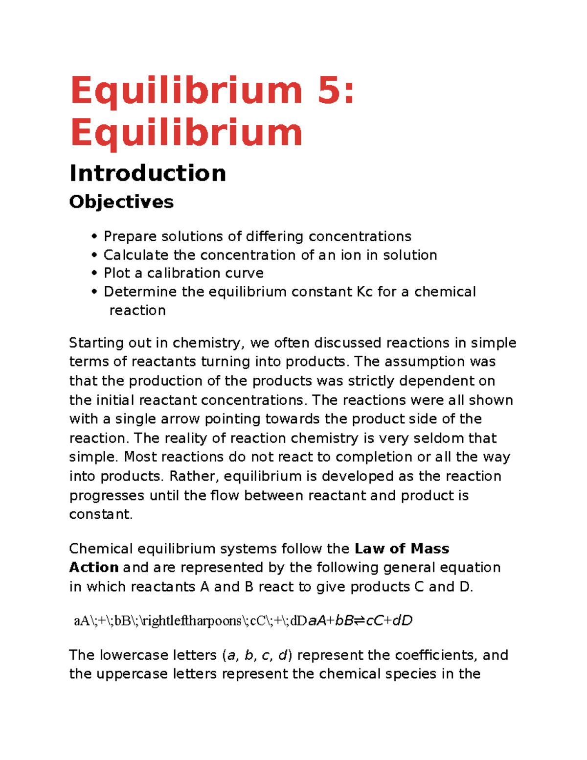 Equilibrium 5 - this a procedure for a lab - Equilibrium 5: Equilibrium ...
