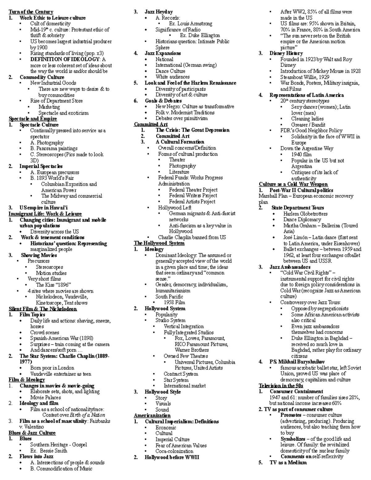 Final Cheat Sheet - Turn of the Century Work Ethic to Leisure culture ...