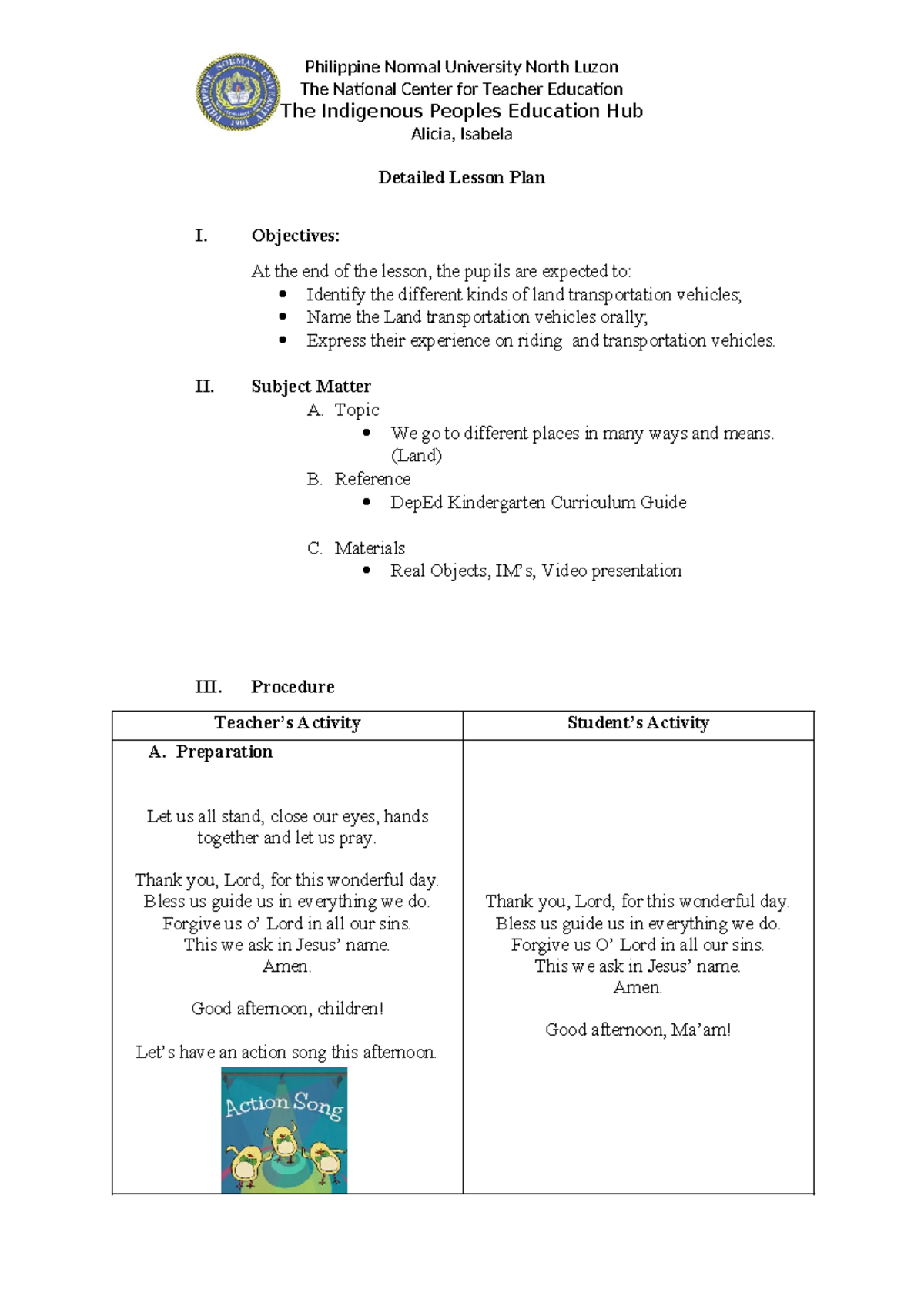 Lesson plan Final Demo - The National Center for Teacher Education The ...