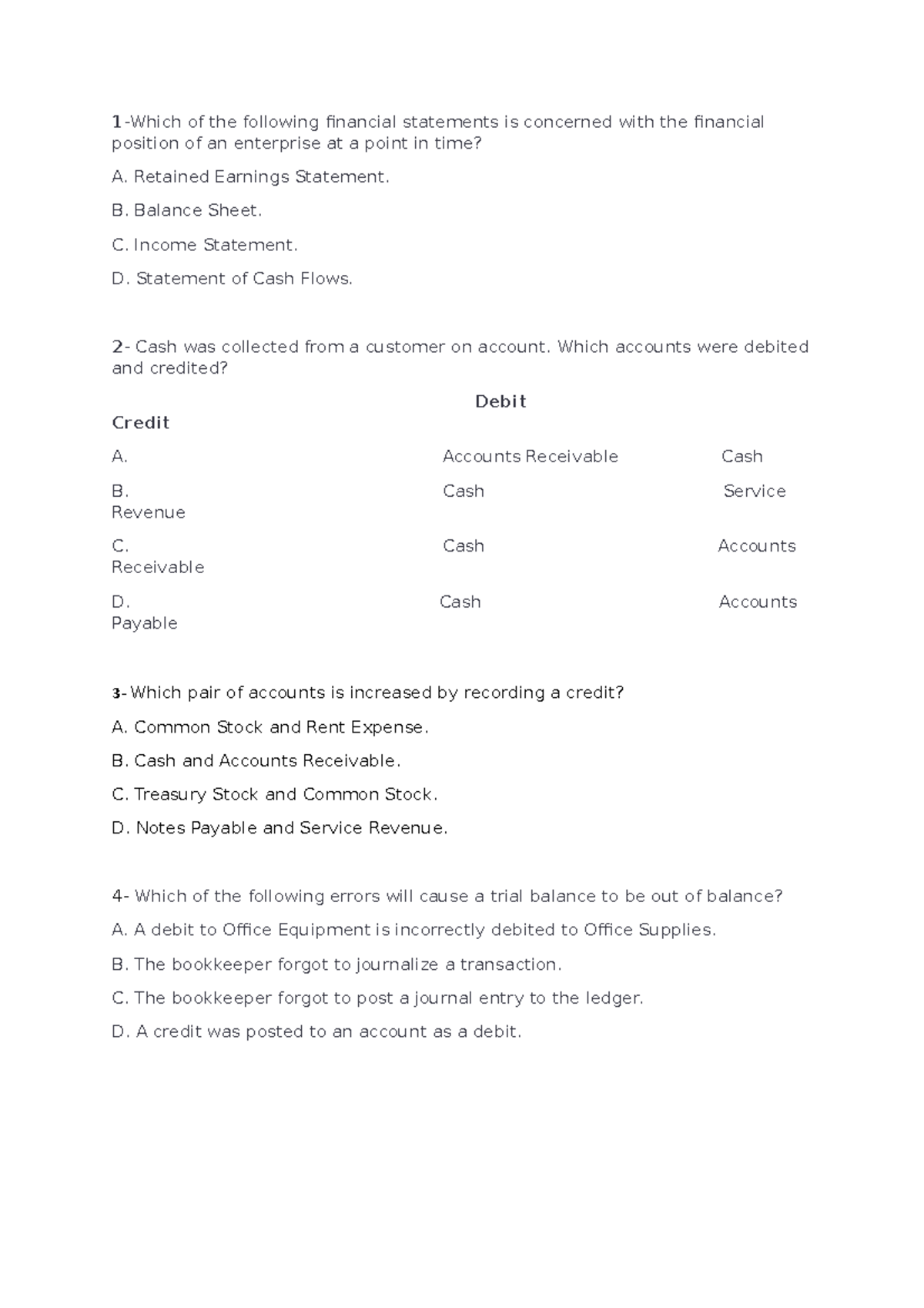 Exam questions - ACCOUNTING BASIC - 1 -Which of the following financial ...