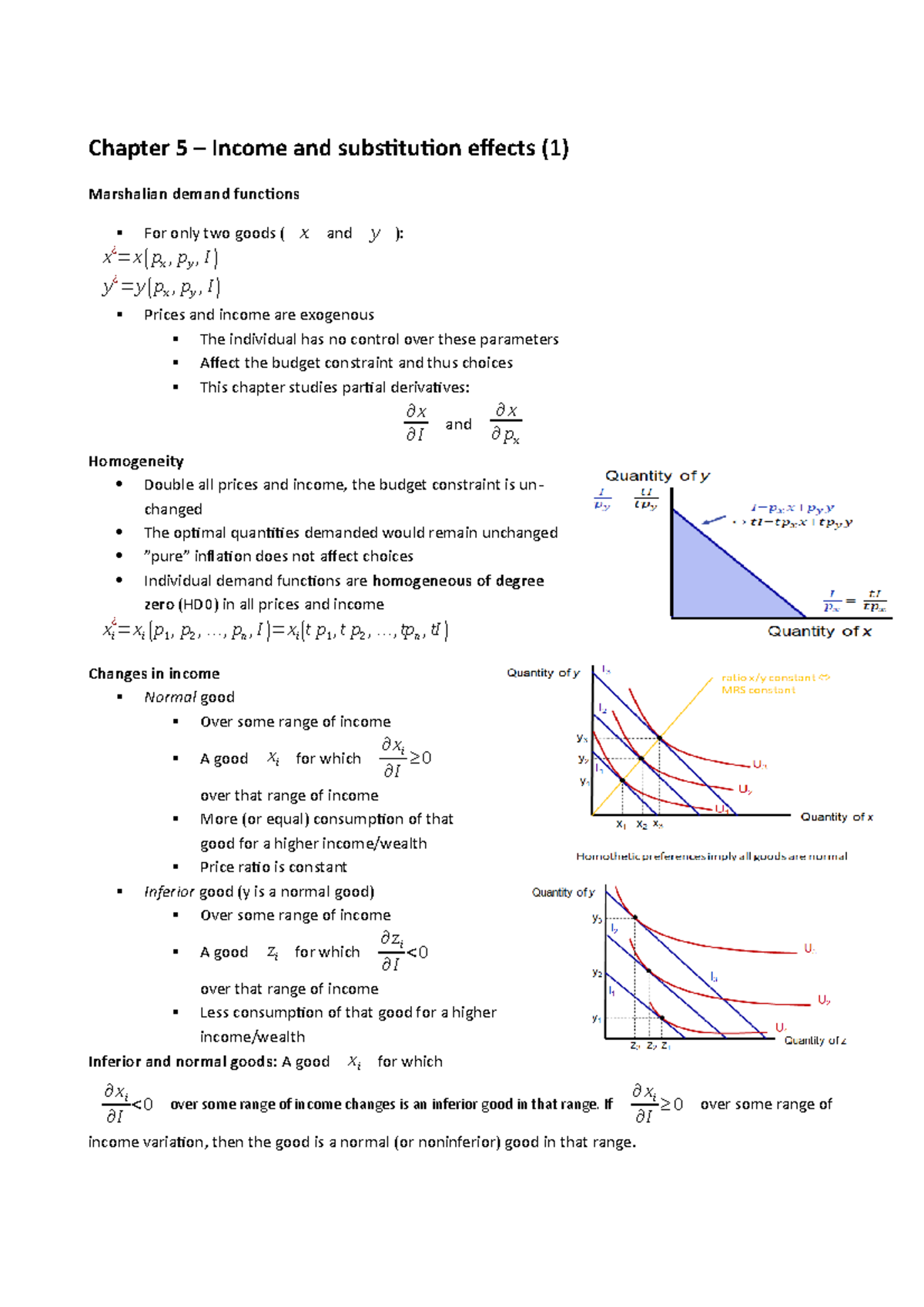Chapter 5 - Income and substitution effetcs - If xi 0 over some range ...