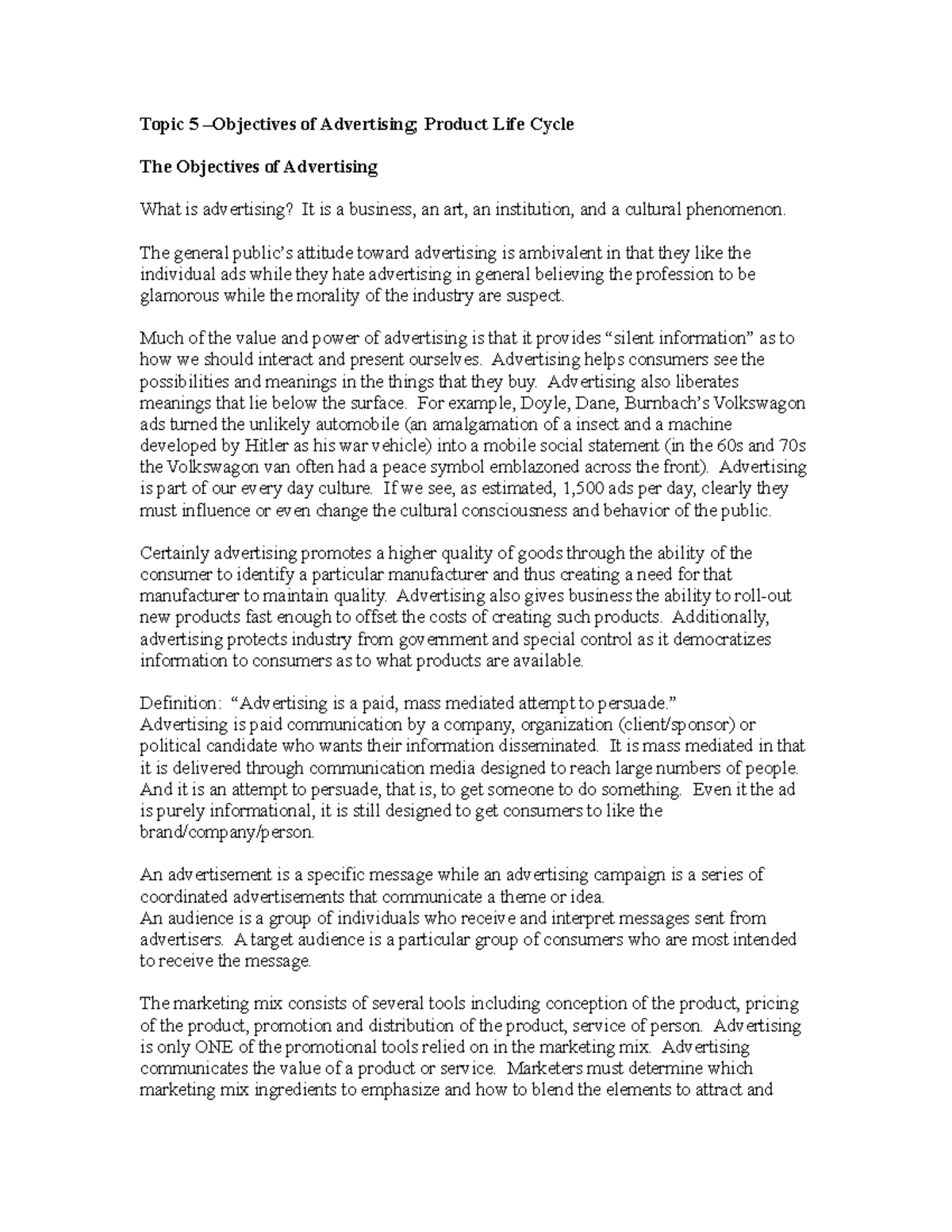 Topic 5 –Objectives of Advertising - Topic 5 –Objectives of Advertising ...