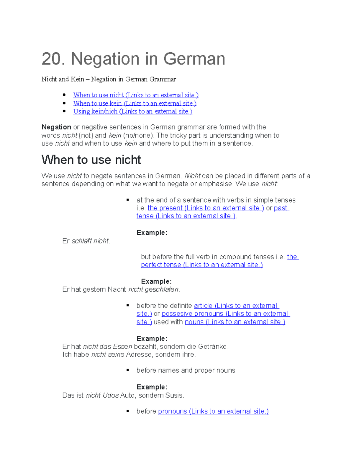 20. Negation in German - 20. Negation in German Nicht and Kein ...