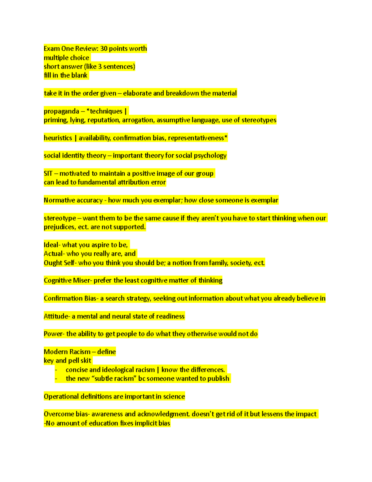 Exam One Review - These terms and concepts will allow you to be able to ...