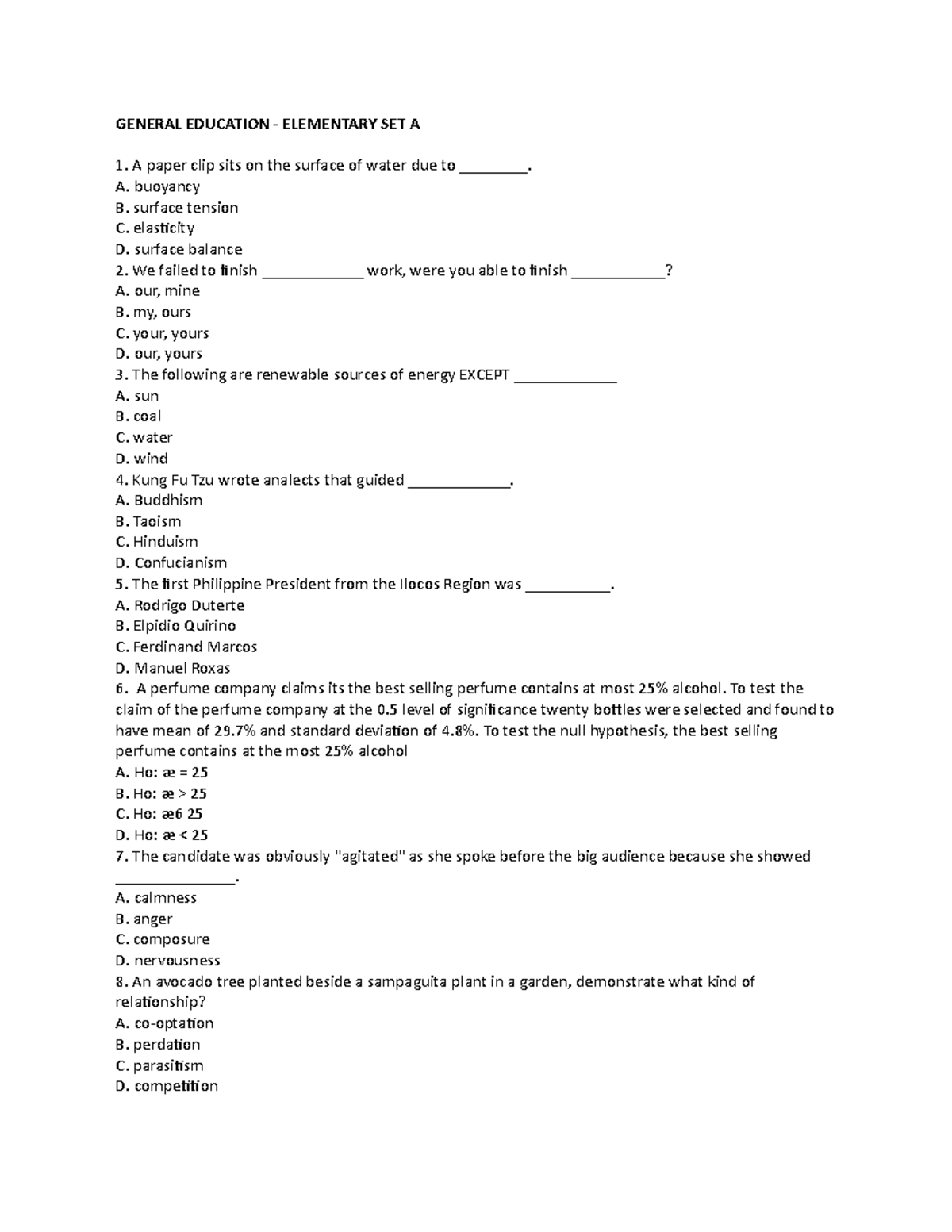NEW Gen Ed Sep 2021 with Answer Key - GENERAL EDUCATION - ELEMENTARY ...