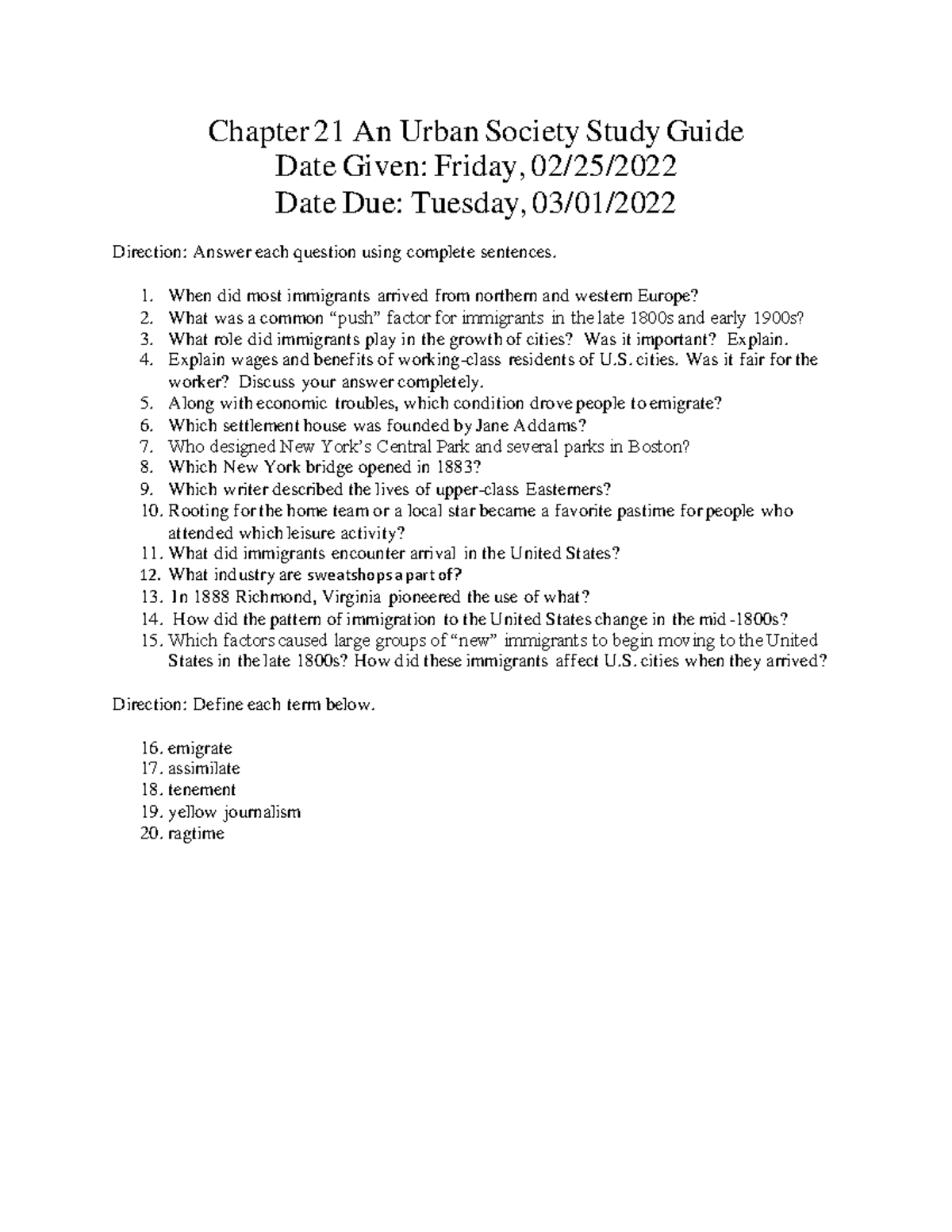 Chapter 21 Study Guide - This has everything you will need. - Chapter ...