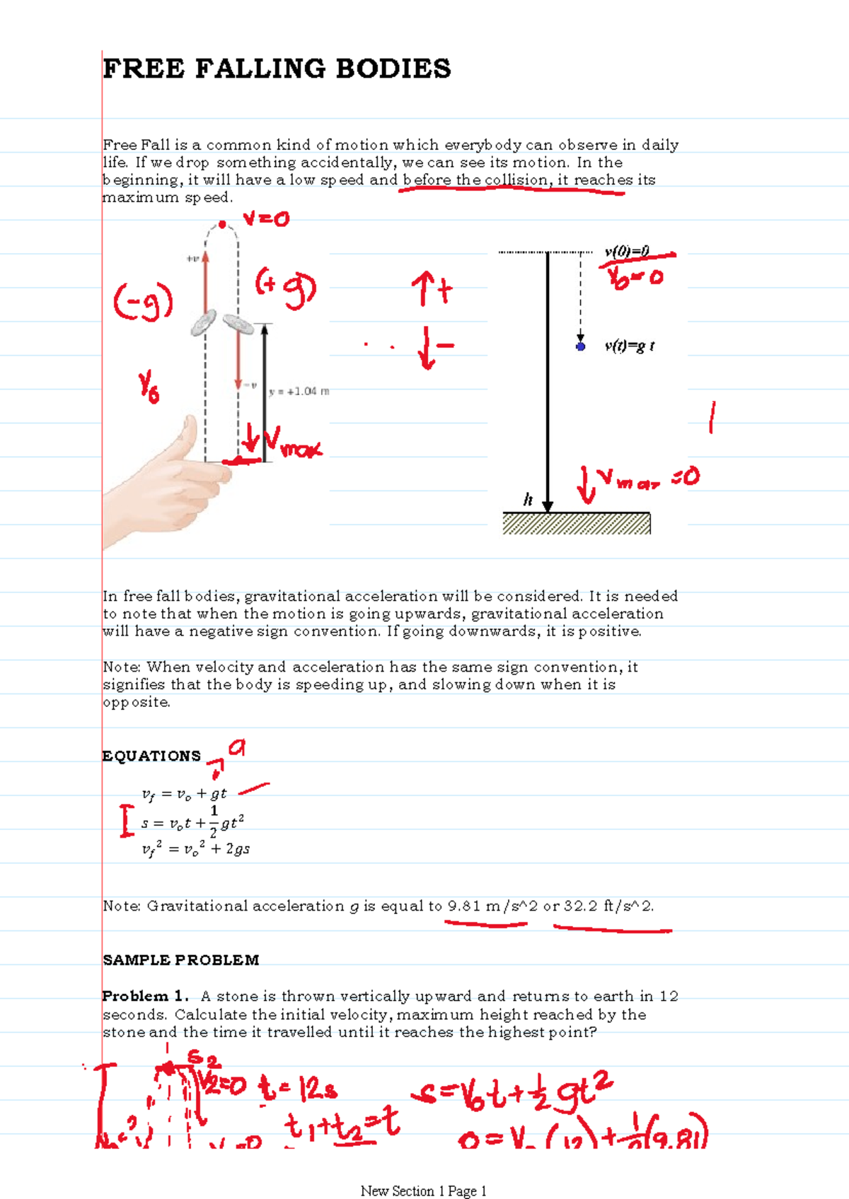 Lesson-1 - dynamic in rigid bodies - Free Fall is a common kind of ...