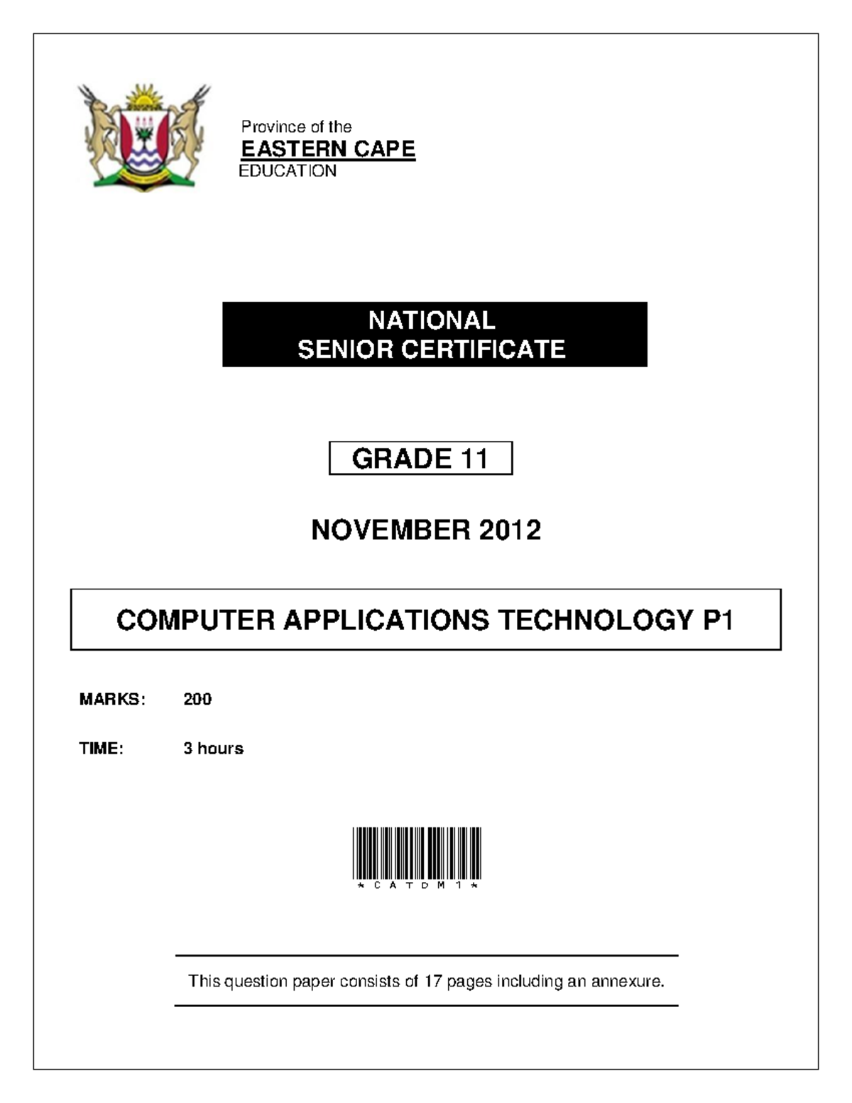 CAT-P1-ENG-NOV 2012 - Computer Application technology 2012 P2 Practice ...