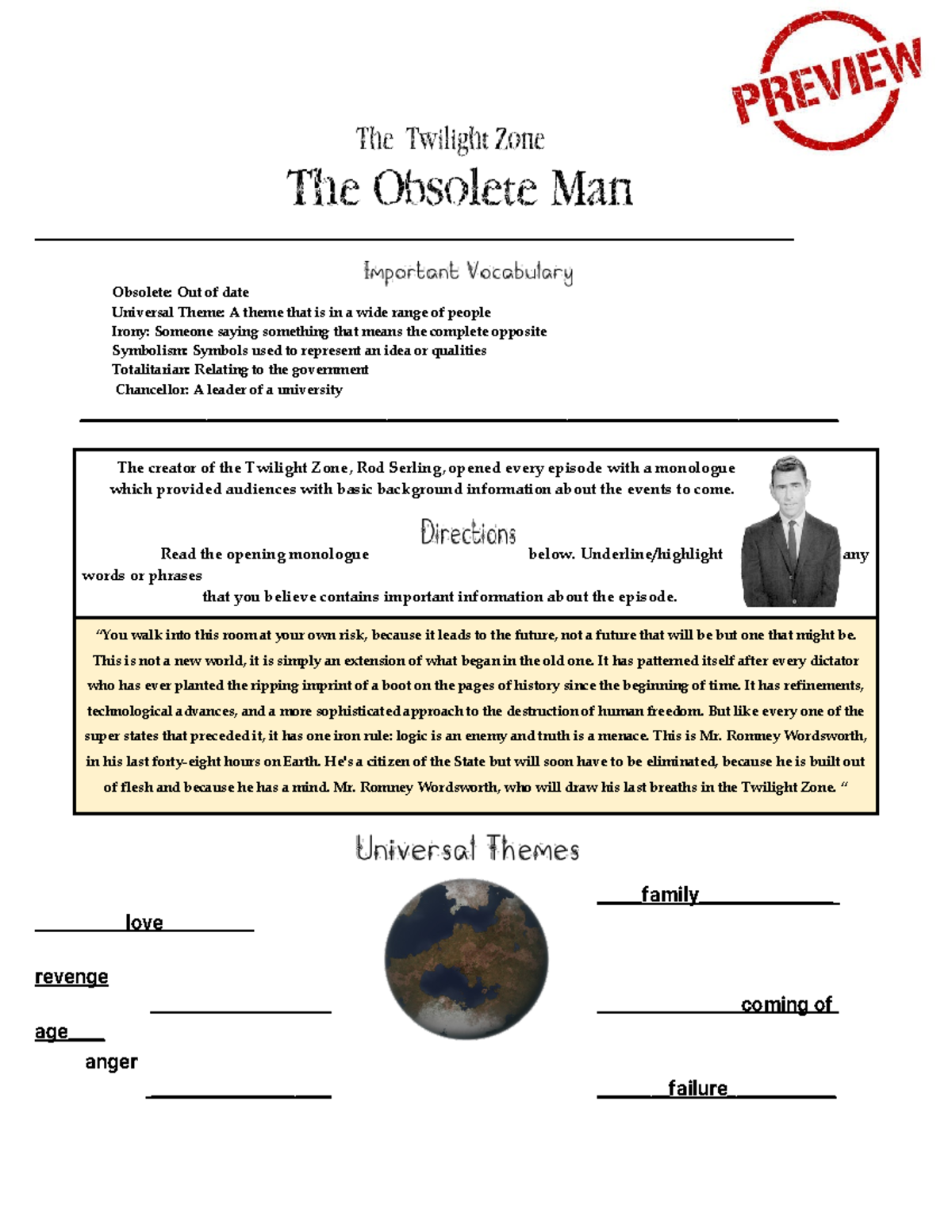 Copy of The Obsolete Man TZ - - Studocu